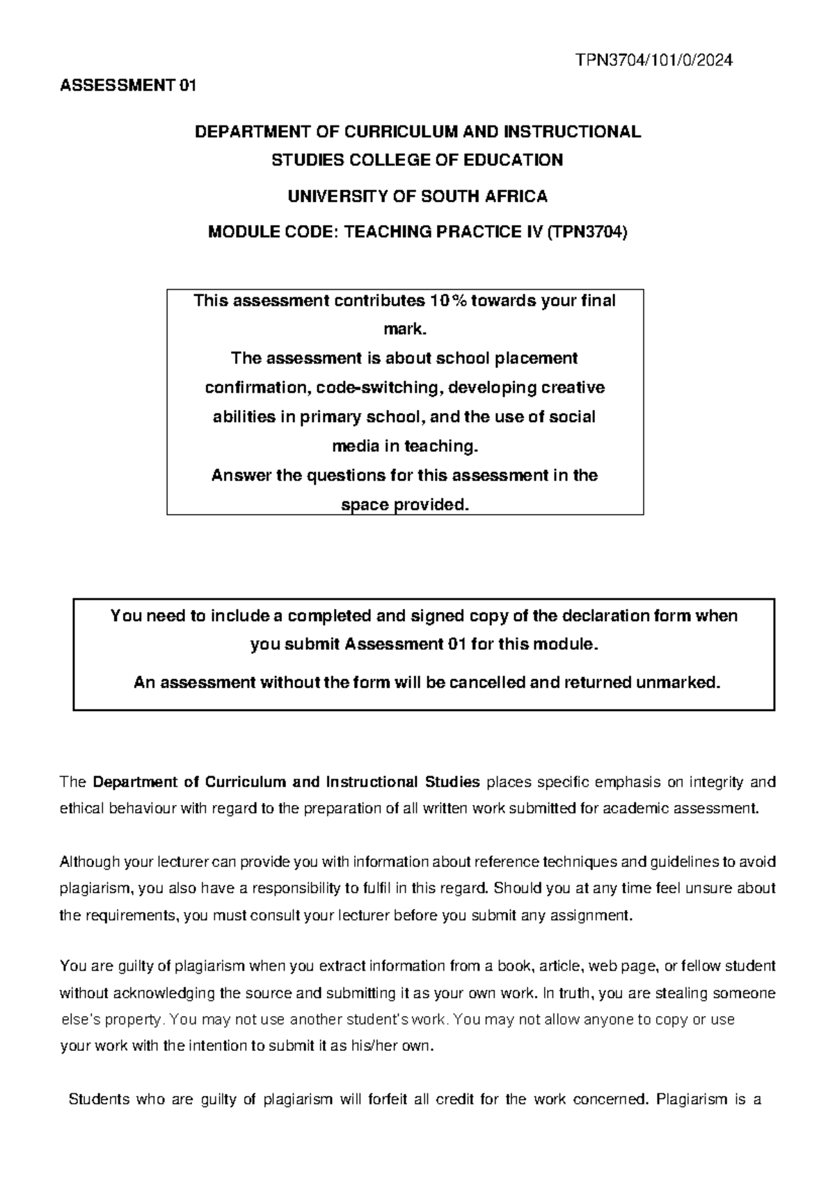 Assessment 01 - Check other documents . - ASSESSMENT 01 DEPARTMENT OF ...