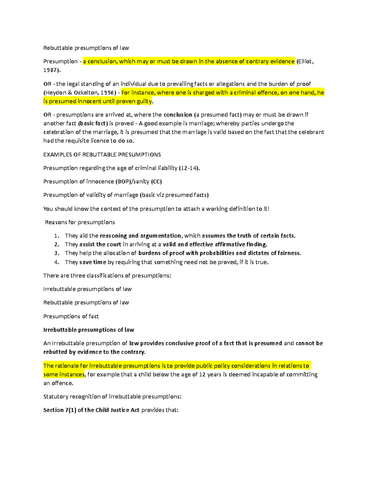 Rebuttable presumptions - OR - the legal standing of an individual due ...