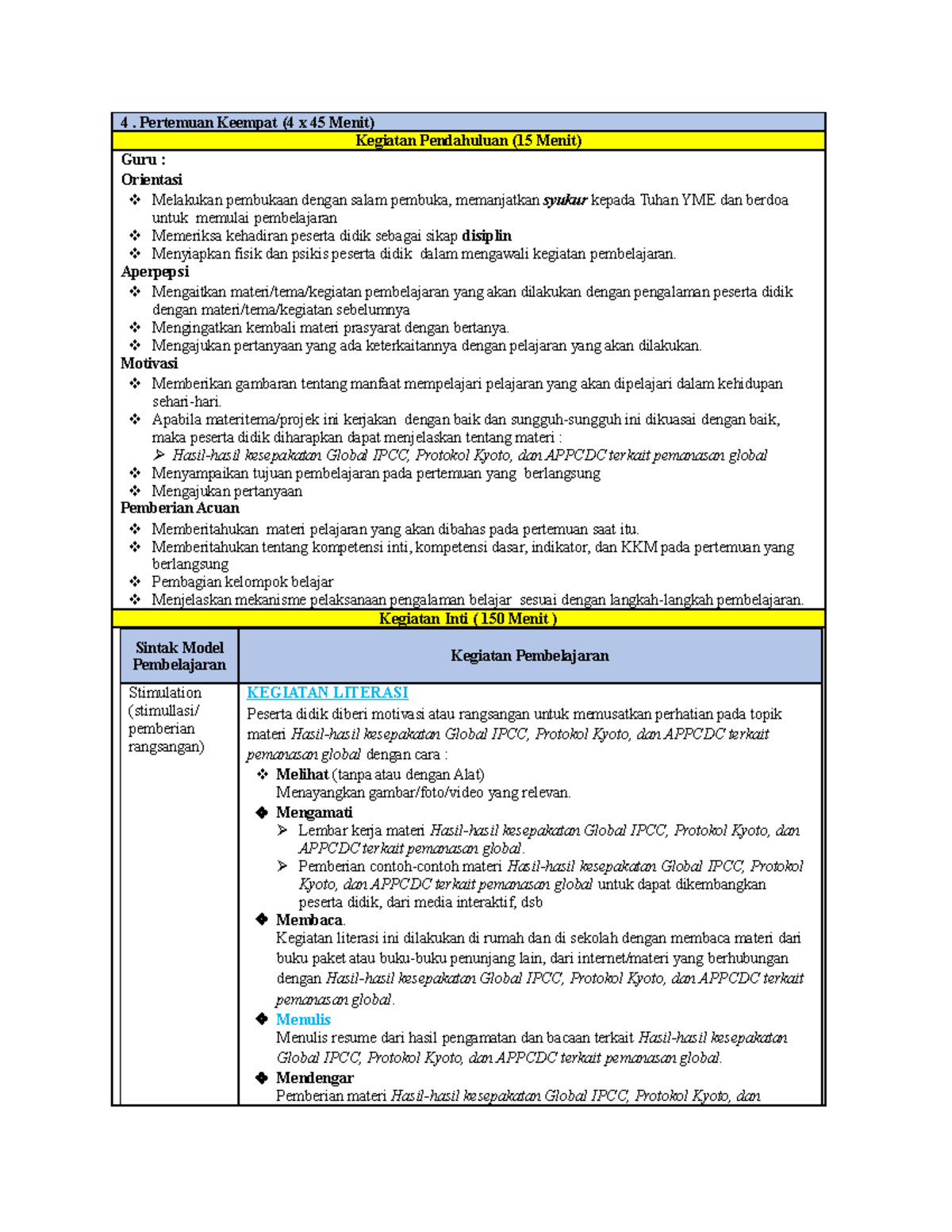 RPP Fisika Kelas 12 Pemanasan Global Pertemuan 4 - Kegiatan Pendahuluan ...