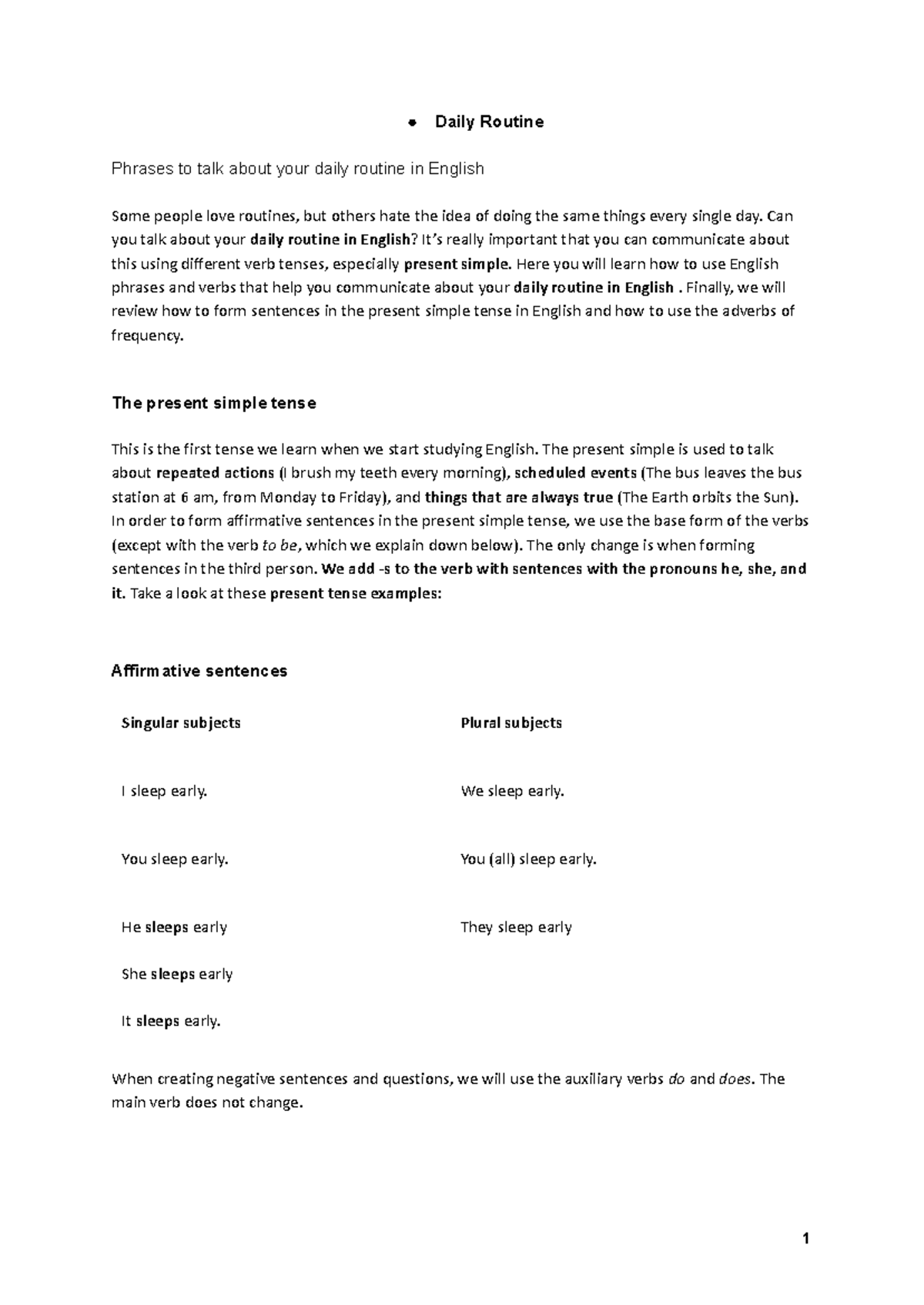 Daily Routine Present Simple - Daily Routine Phrases to talk about your ...