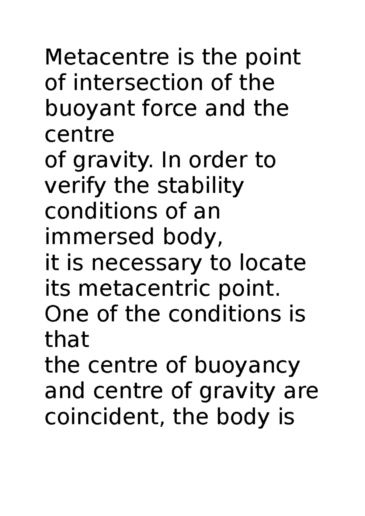 Discussion metacentre laboratory - Metacentre is the point of ...
