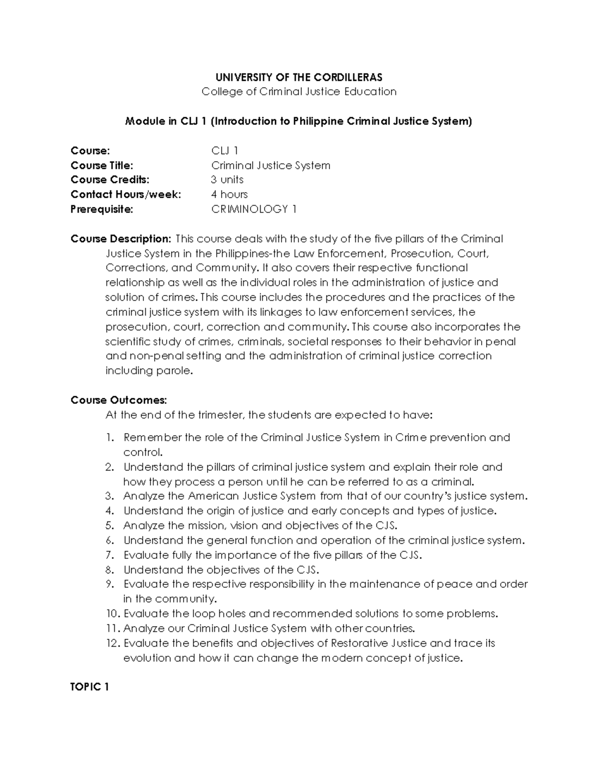 CLJ-1-Moduledocx - CLJ 1 MODULE LECTURE NOTES - UNIVERSITY OF THE ... CLJ-1-Moduledocx - CLJ 1 MODULE LECTURE NOTES - UNIVERSITY OF THE ...