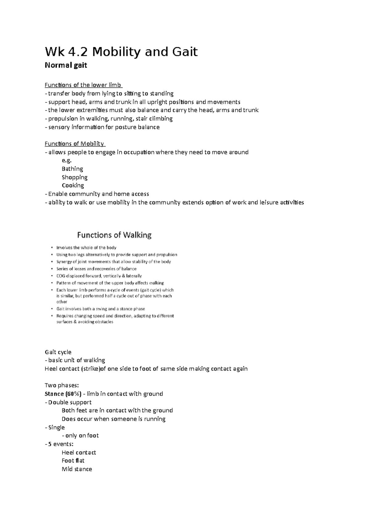 Wk 4.2 Mobility and Gait - Wk 4 Mobility and Gait Normal gait Functions ...