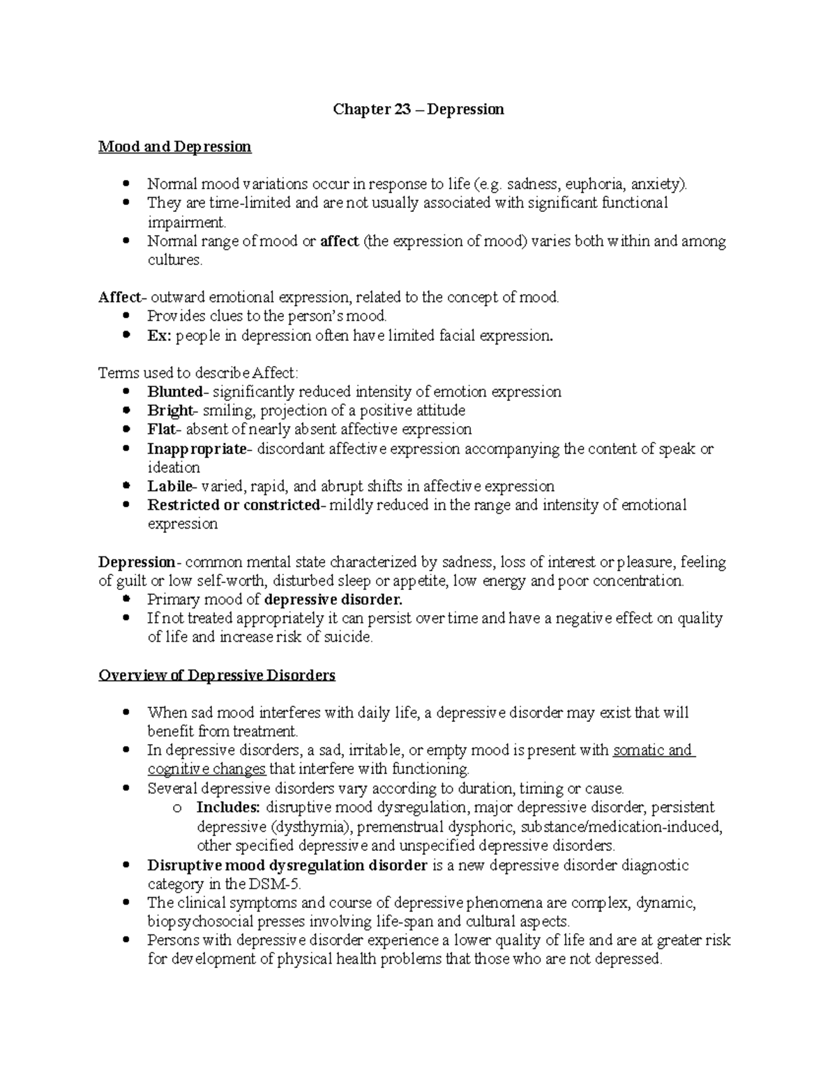 Chapter 23 - Depression - Chapter 23 – Depression Mood and Depression ...