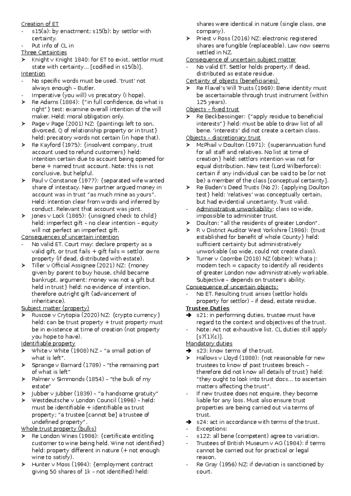 Cheat Sheet Evening Test - Creation of ET s15(a): by enactment; s15(b ...