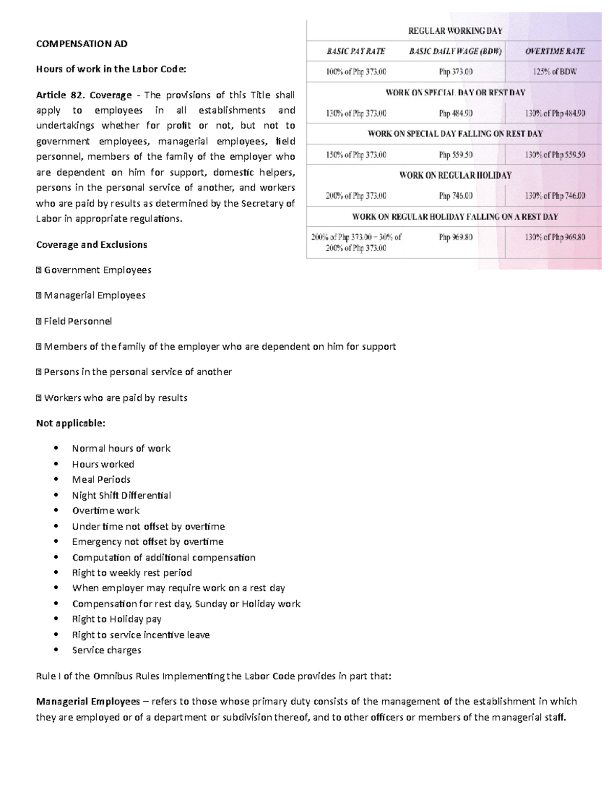 Compensation AD table below summarizes the key characteristics of ideal ...