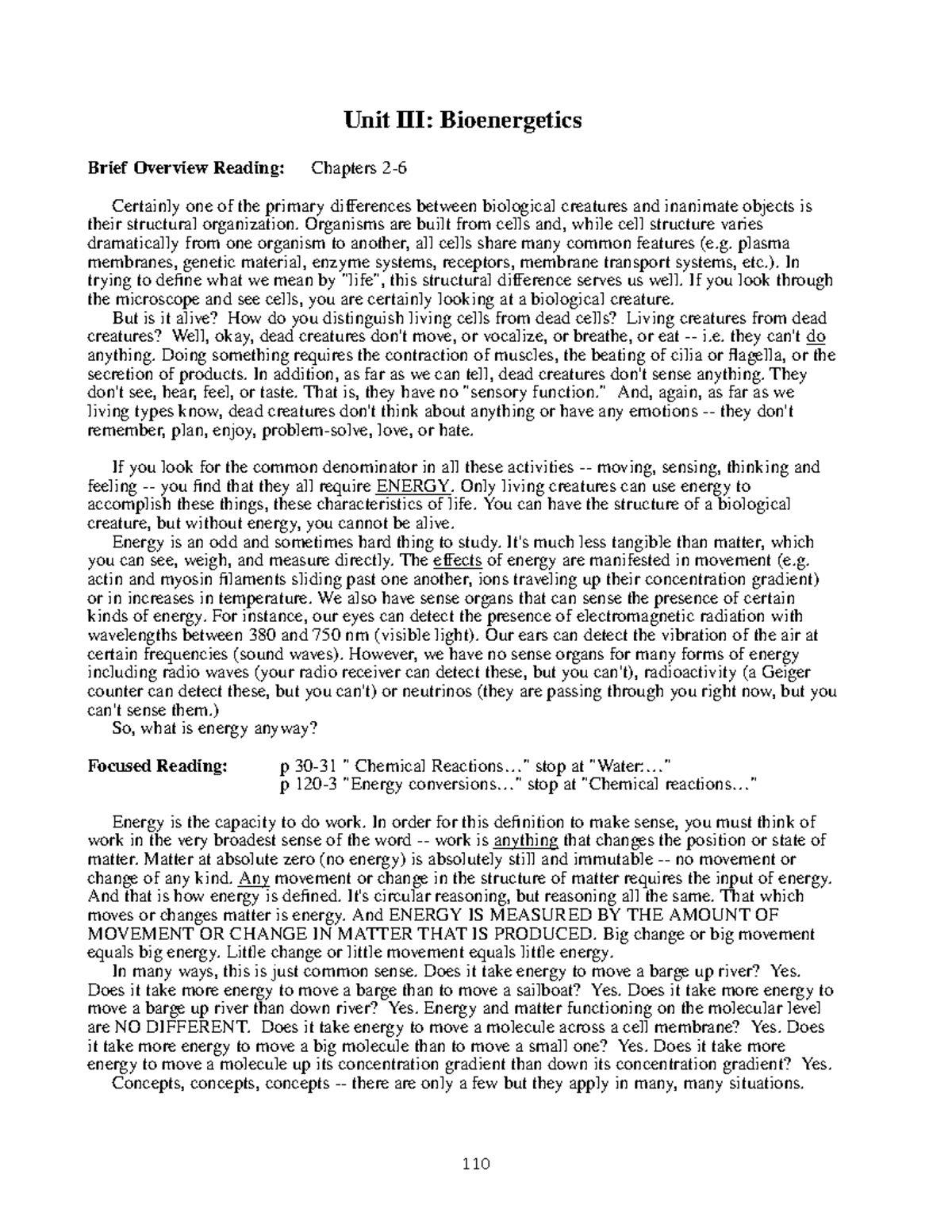 6Bioenergetics - Lecture notes 4 - Unit III: Bioenergetics Brief ...