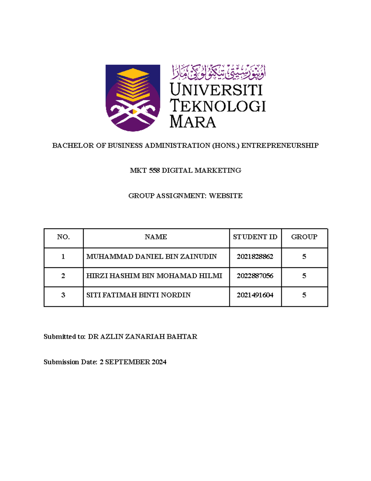 MKT558 Group Assignment - BACHELOR OF BUSINESS ADMINISTRATION (HONS ...