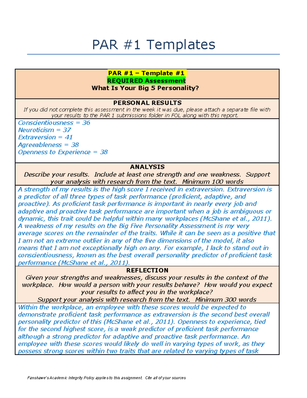 PAR #1 Assignment - PAR #1 Templates PAR #1 – Template # REQUIRED ...