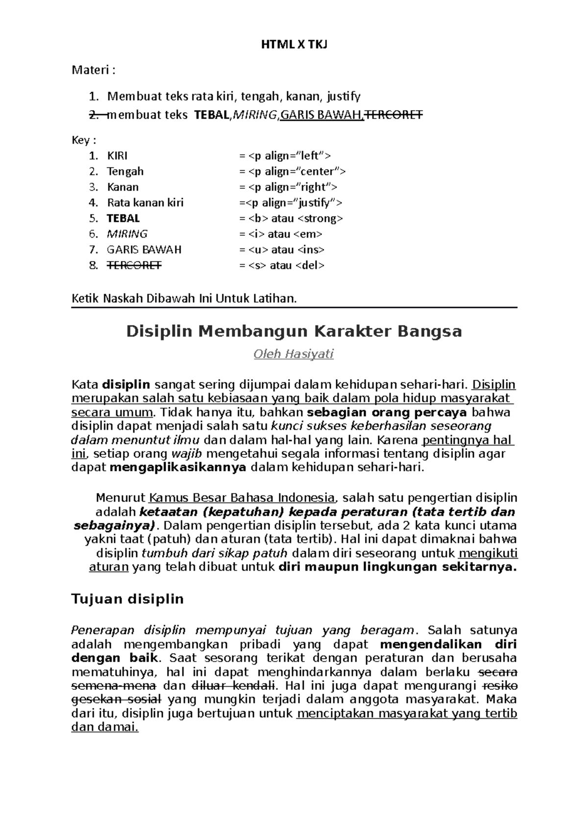 HTML X TKJ Tebal Miring - test - HTML X TKJ Materi : 1. Membuat teks ...