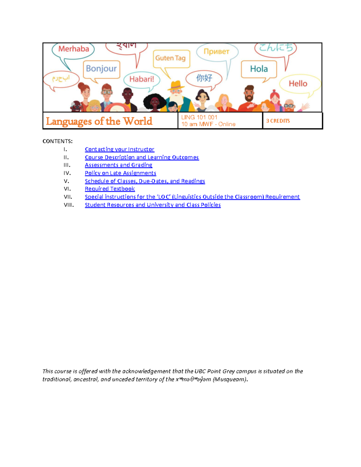 LING 101 2022 002 W2 Syllabus Jan 9 - Languages of the World LING 101 ...