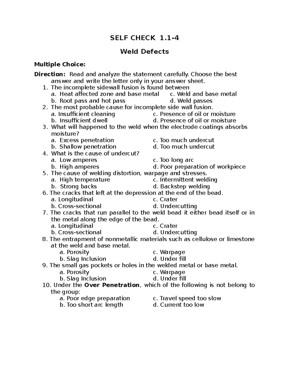 9. Repair Welds - Quiz - ewfewfe - SELF CHECK 1- Weld Defects Multiple ...