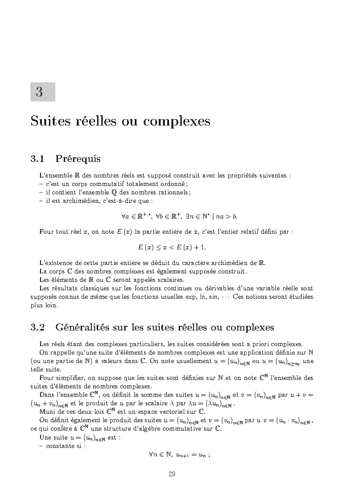Suites réelles et complexes - 3 Suites réelles ou complexes 3 Prérequis ...