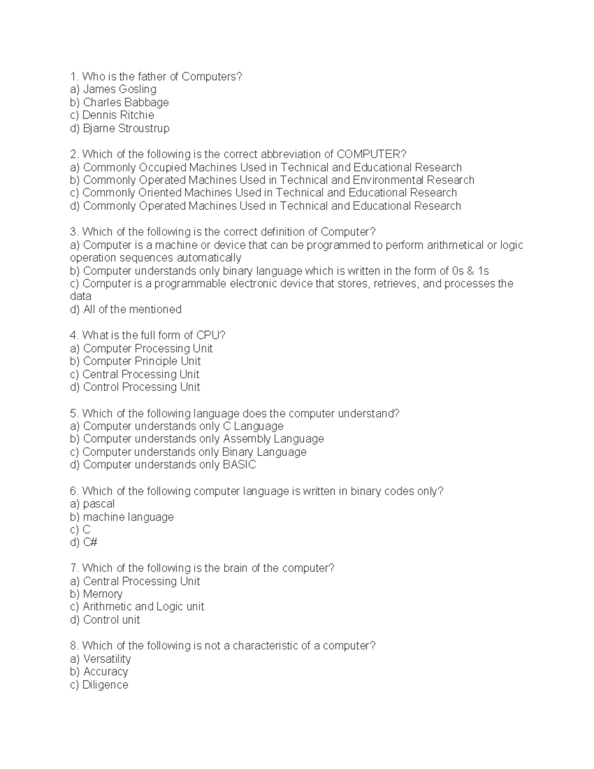 Doc12 - hjasbnjsdvjdbsdhjs - Who is the father of Computers? a) James ...