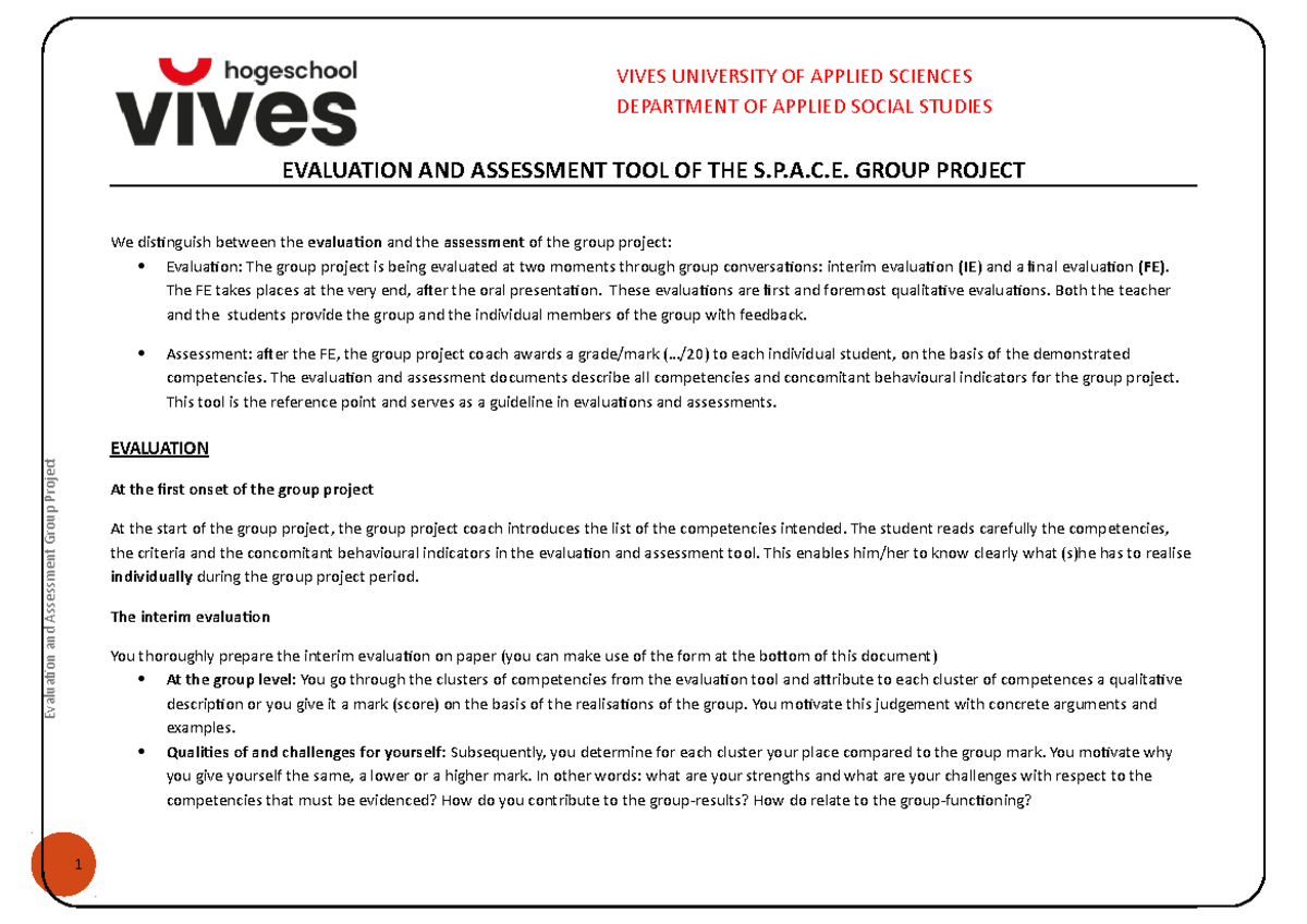 Evaluation and Assessment - Space Group Project - EVALUATION AND ...