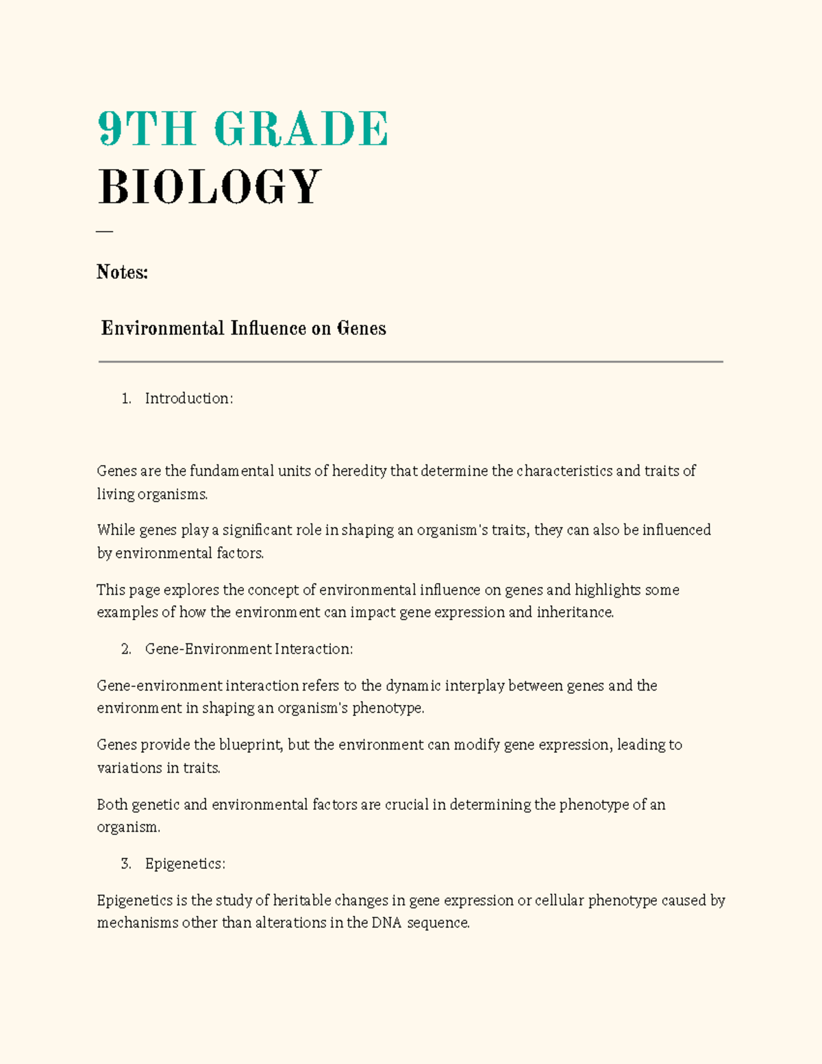 Environmental Influence on Genes - 9TH GRADE BIOLOGY ___ Notes ...