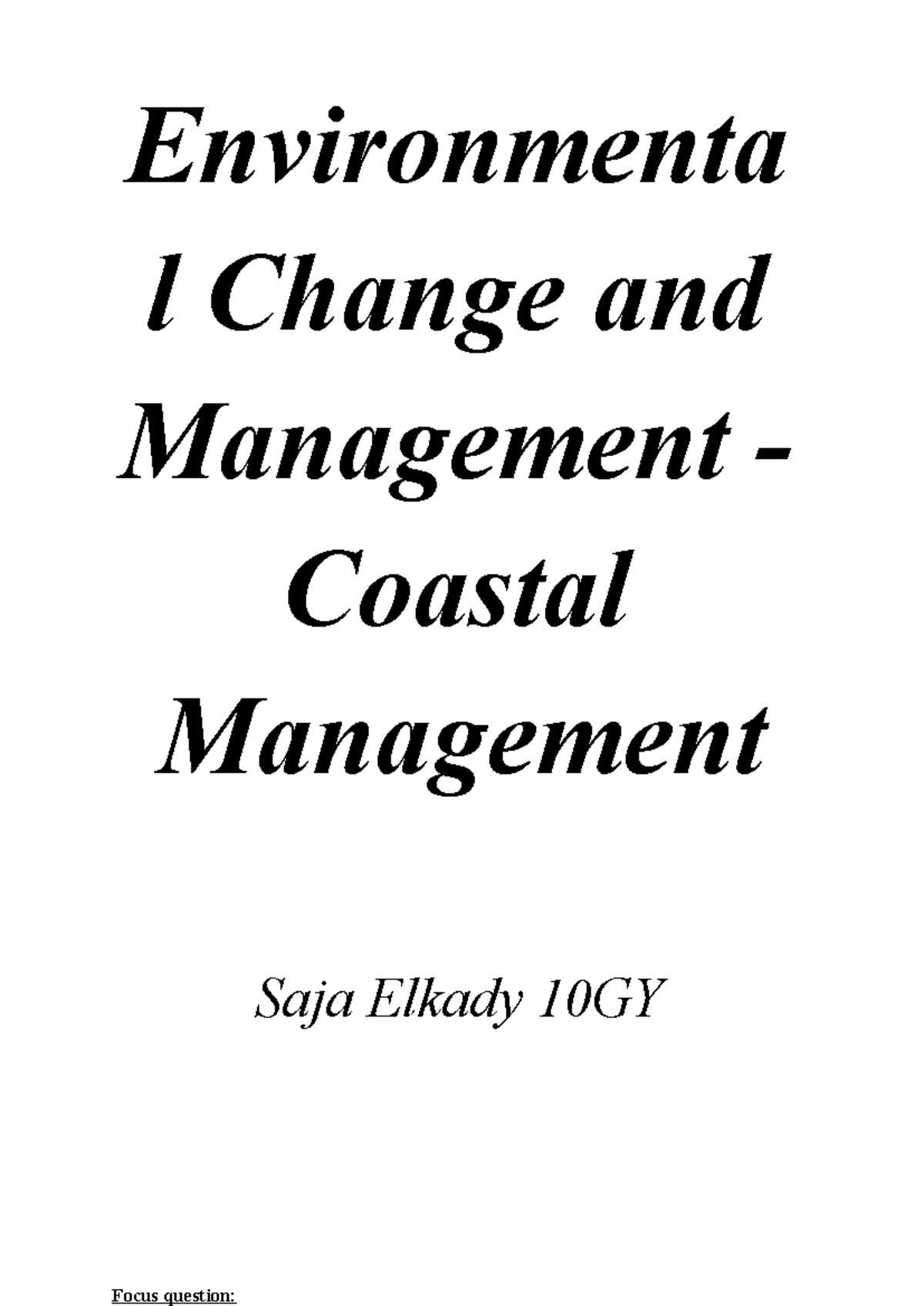 Environmental Change and Management - Coastal Management - Environmenta ...