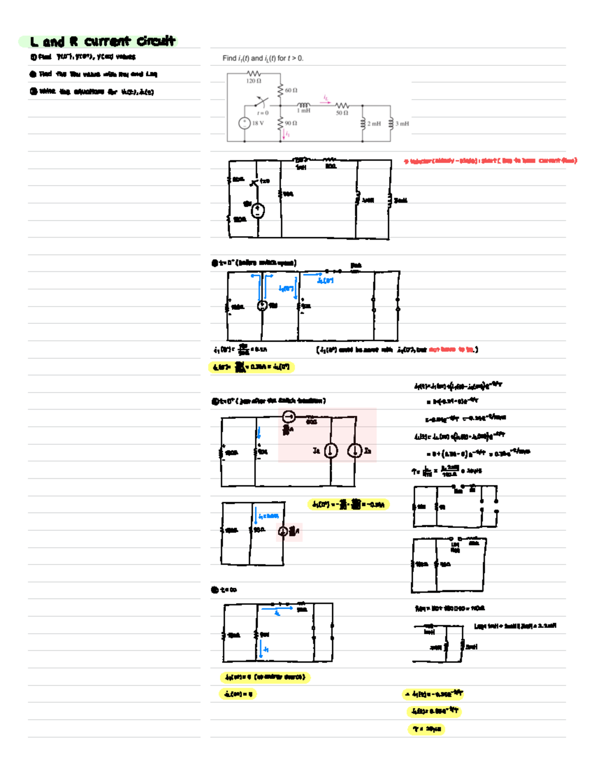 Ch.7 First Order Circuit - RL circuit with multiple inductors and a ...