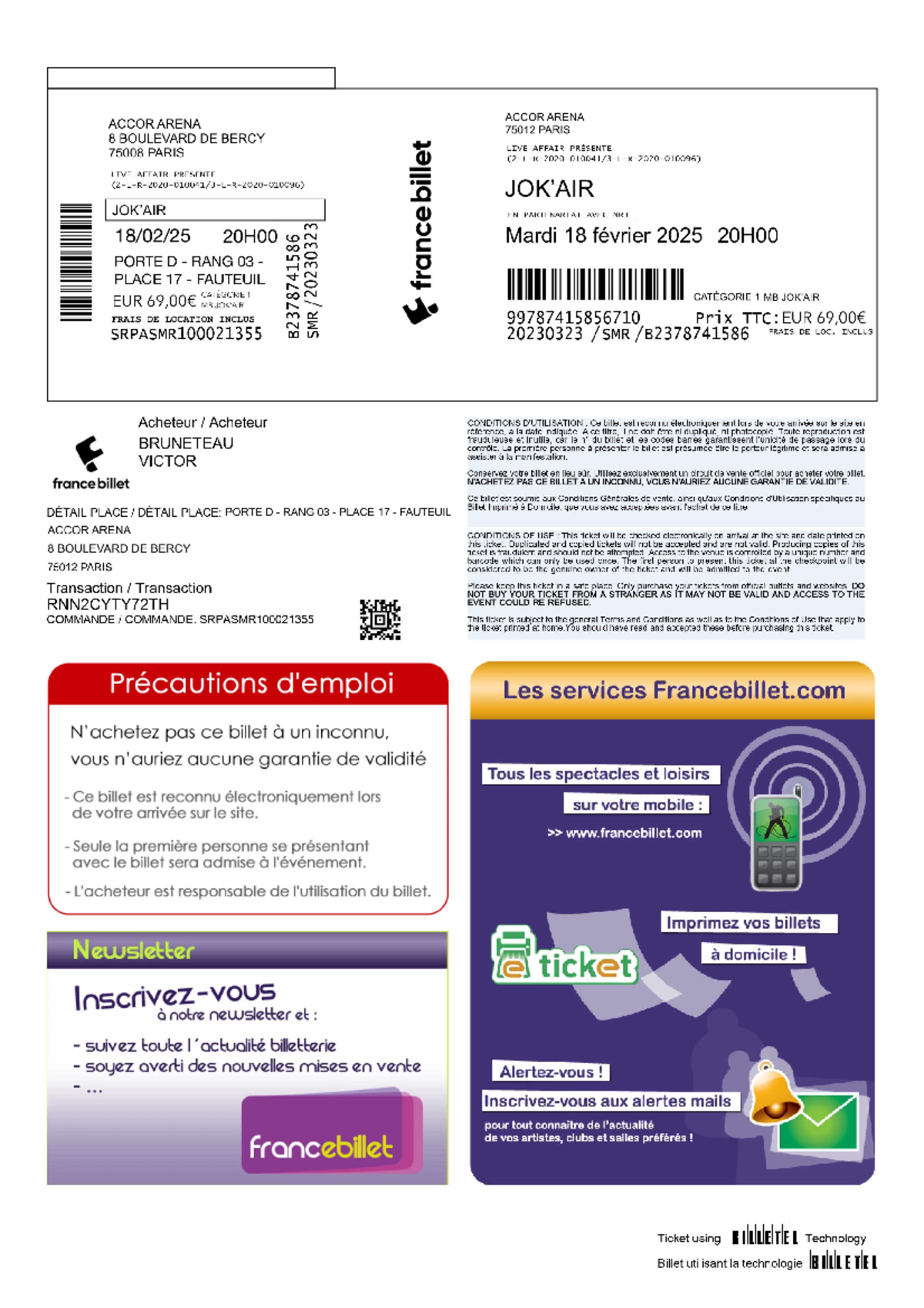 Billet concert jok’air 2 - ACCOR ARENA ACCOR ARENA 75012 PARIS 8 ...