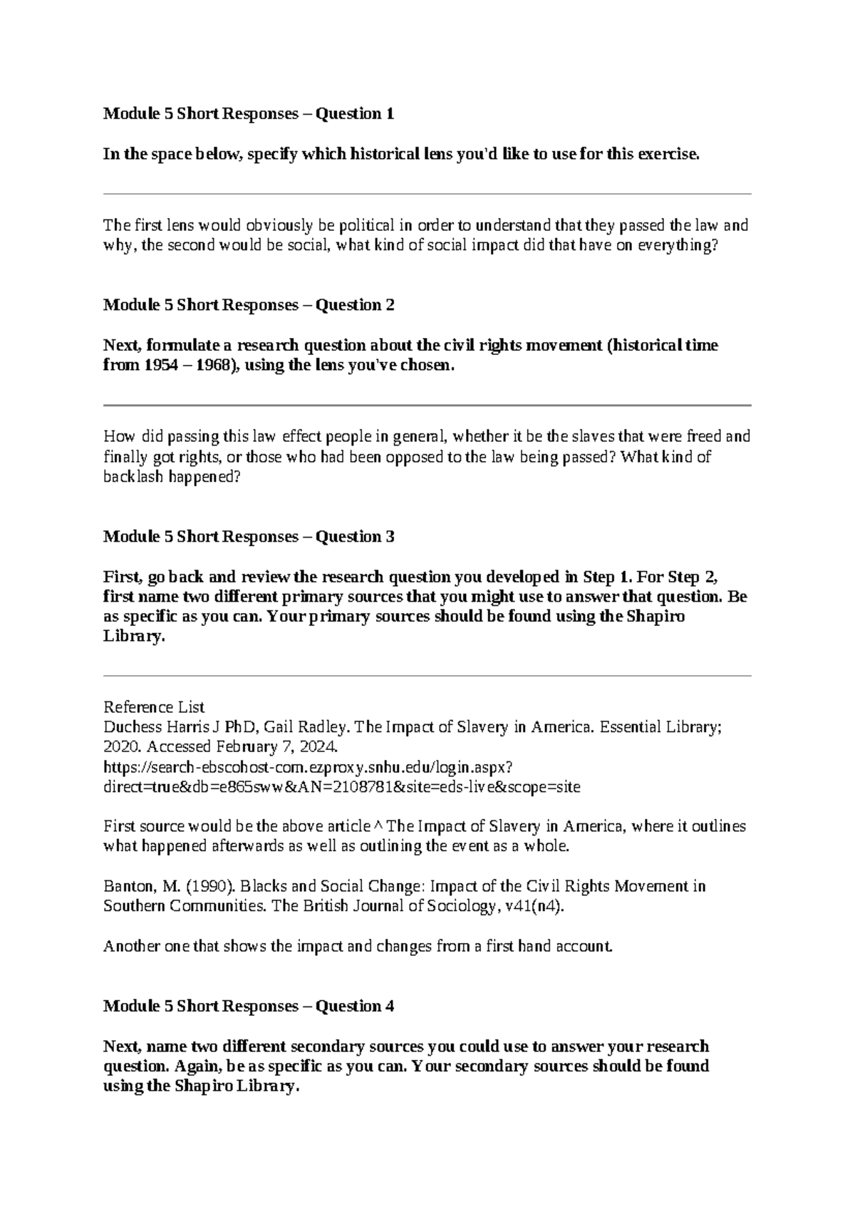 Blah - Mod 3 assignment - Module 5 Short Responses – Question 1 In the ...