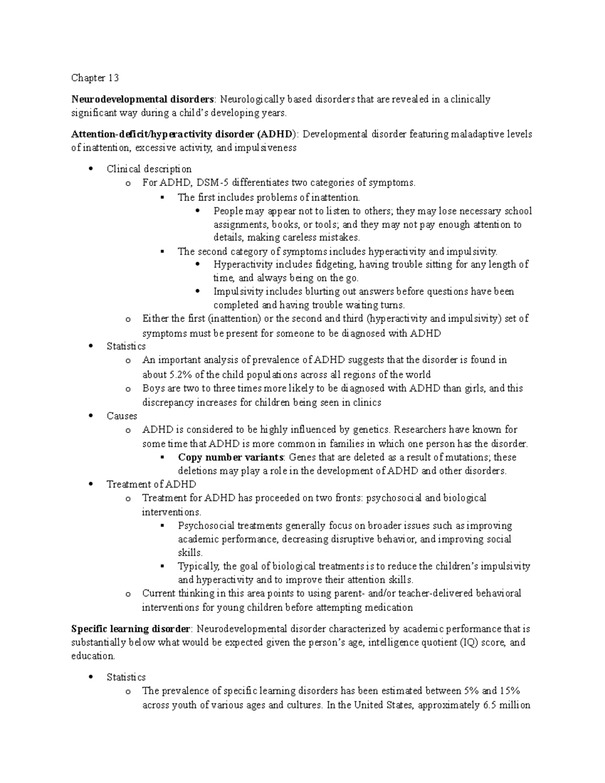 Chapter 13 - Notes - Chapter 13 Neurodevelopmental disorders ...