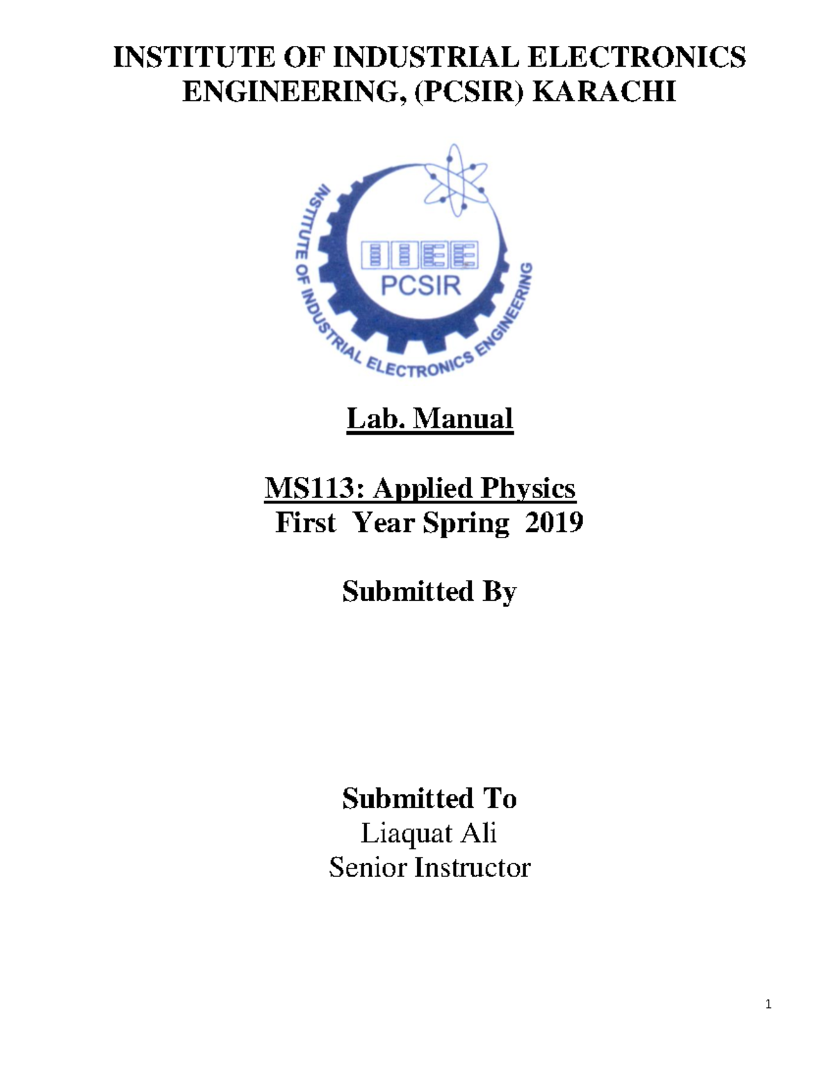 Lab Manual Applied Physics - INSTITUTE OF INDUSTRIAL ELECTRONICS ...