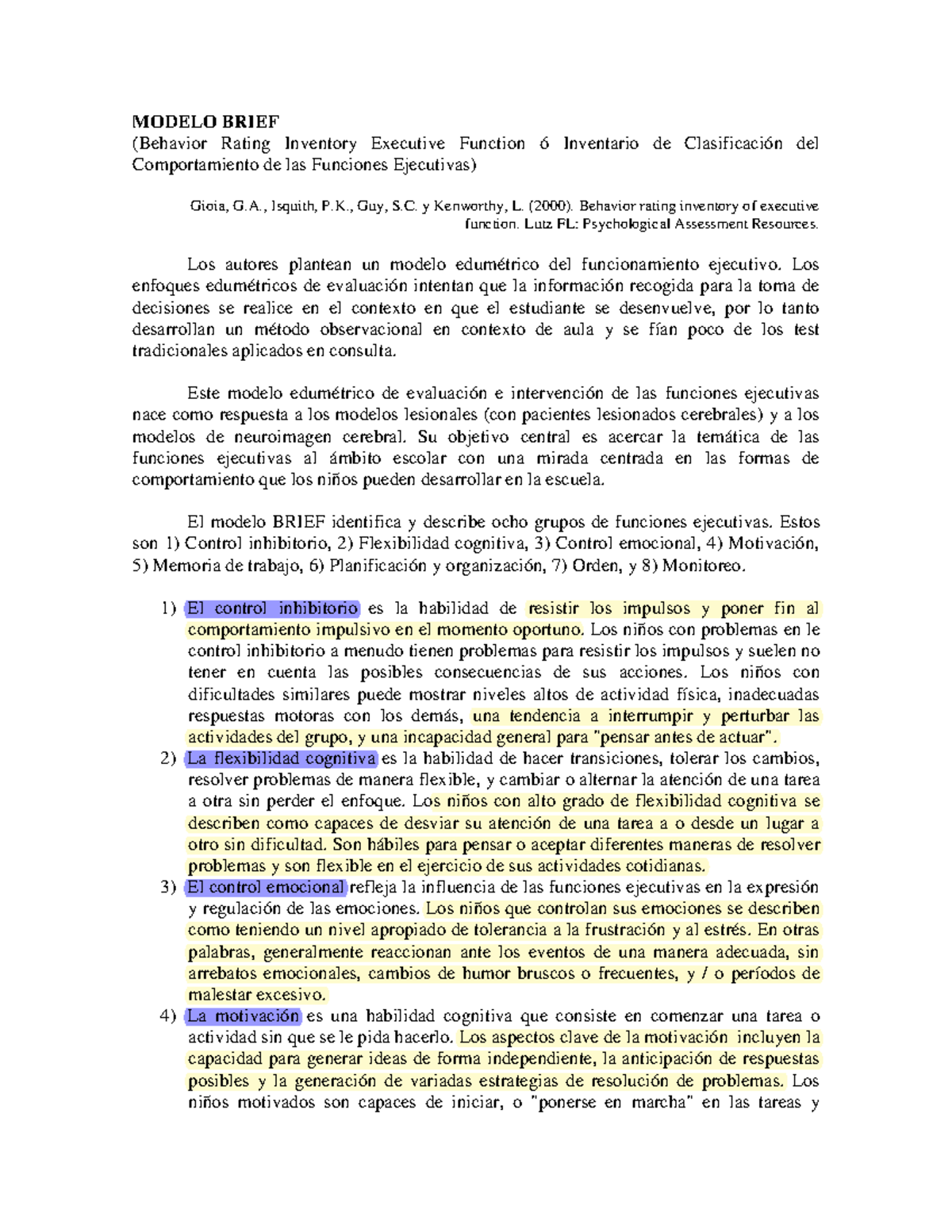 Documento Modelo Brief - MODELO BRIEF (Behavior Rating Inventory ...