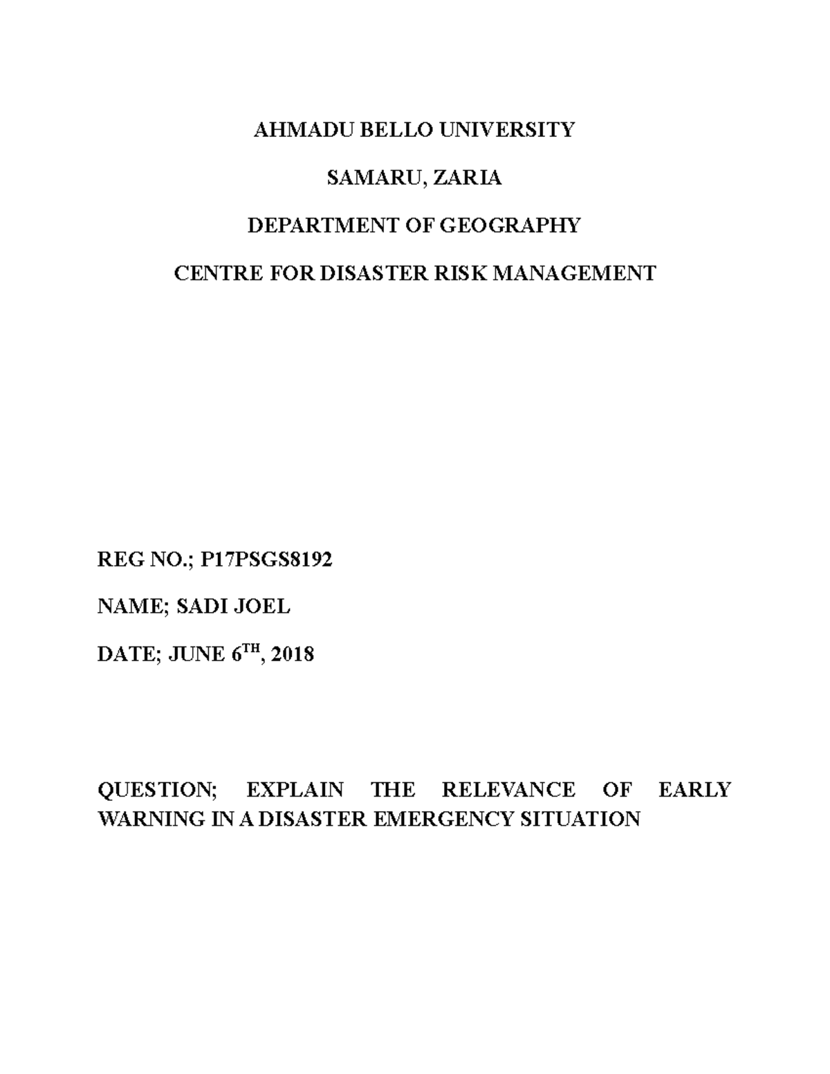 DRM 817 EPR - Lecture note on disaster management - AHMADU BELLO ...