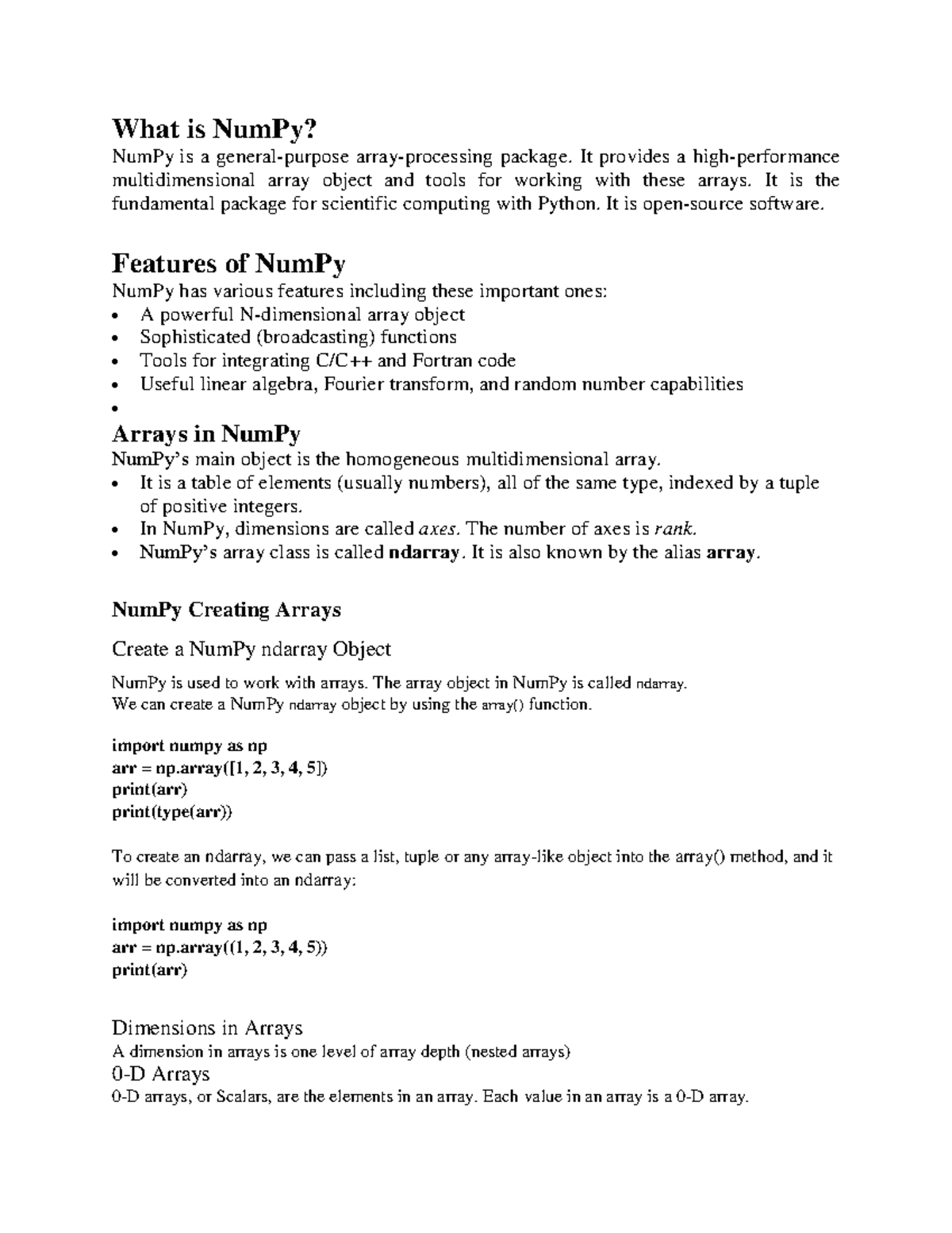 Numpy - What is NumPy? NumPy is a general-purpose array-processing package. It provides a - Studocu