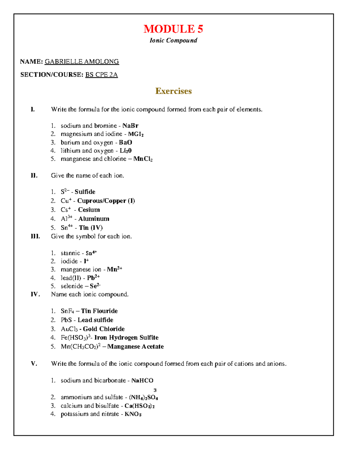 Chemistry Activity-Exercises Module 5-6 - MODULE 5 Ionic Compound NAME ...