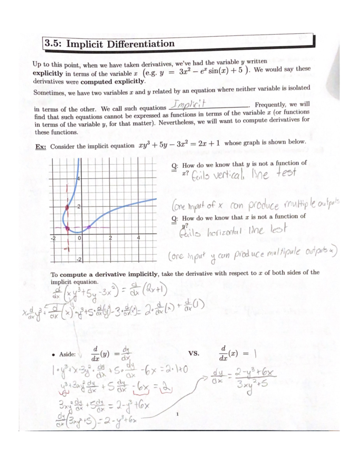 3.5 Implicit Differentiation - MTH 191 - Studocu