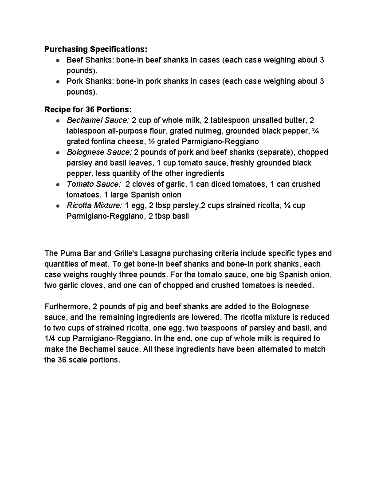 Portfoilo Component #2 - Purchasing Specifications: Beef Shanks: bone ...
