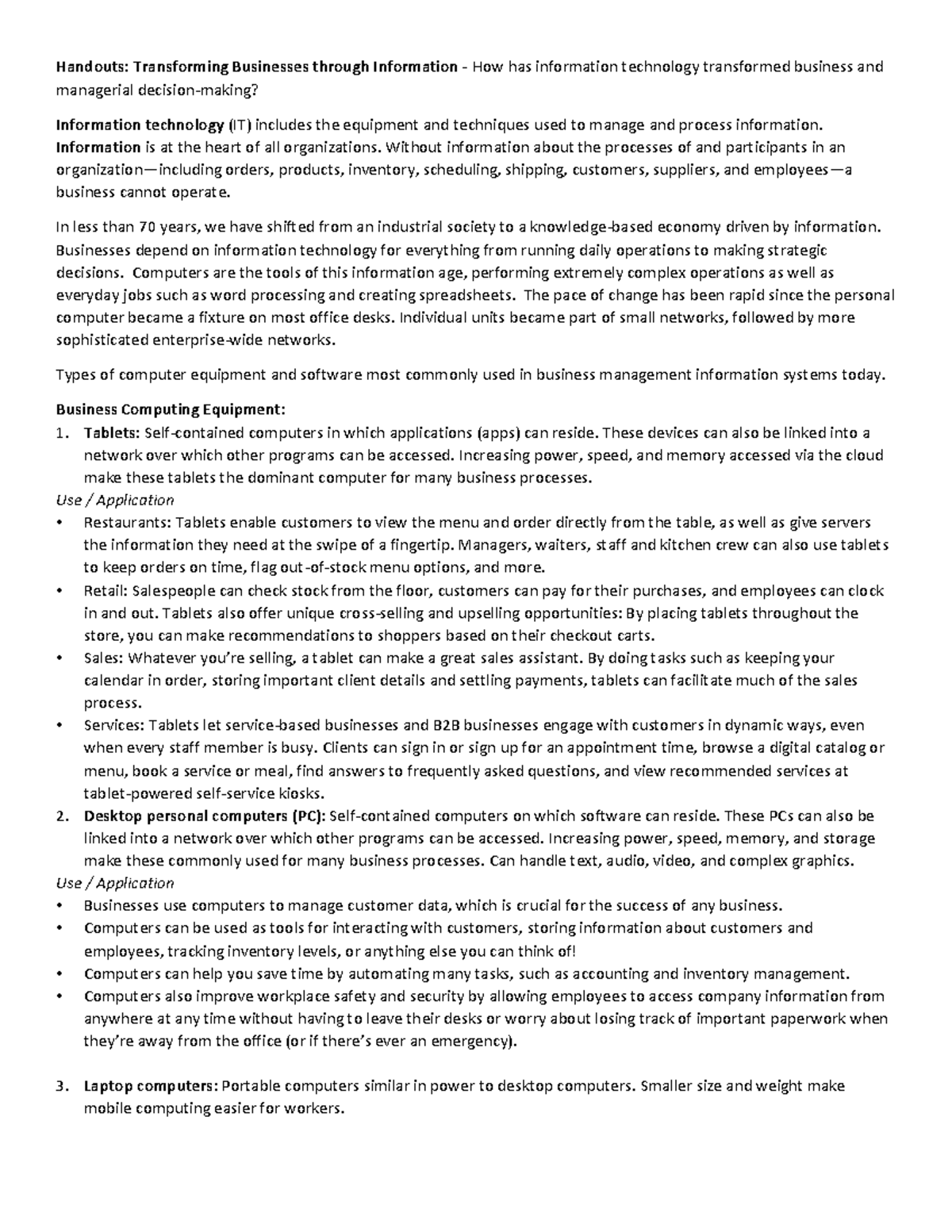 Prelims-Handouts-1 - handout - Handouts: Transforming Businesses ...