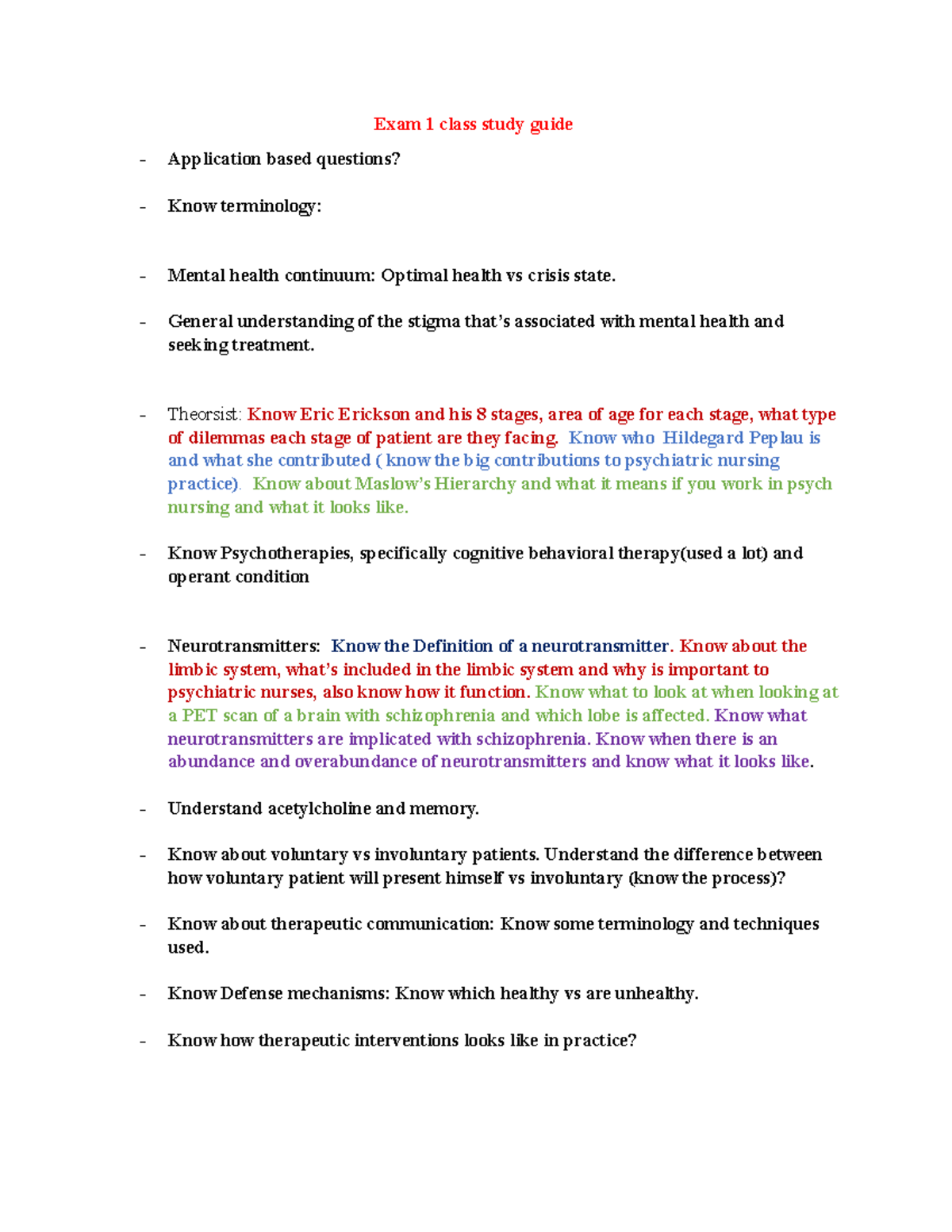 Exam class review - study guide - Exam 1 class study guide Application ...