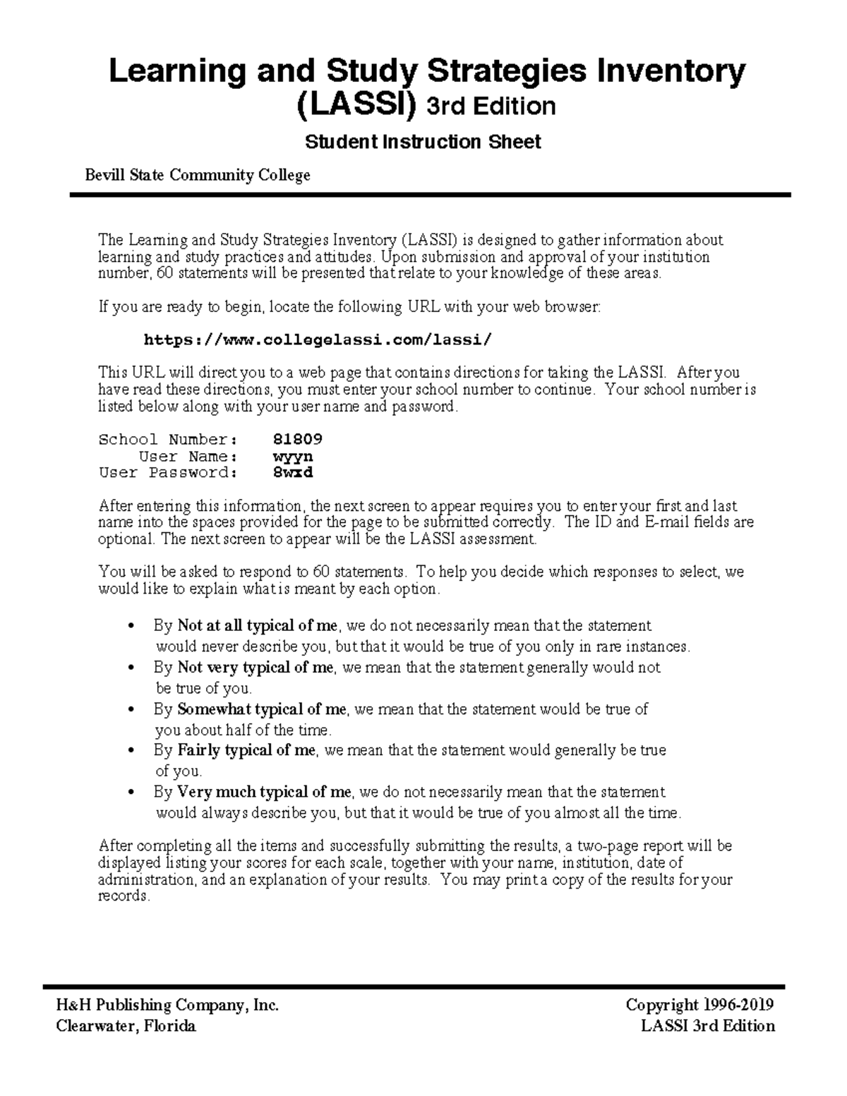 Lassi Student Instructions - Student Instruction Sheet Bevill State ...