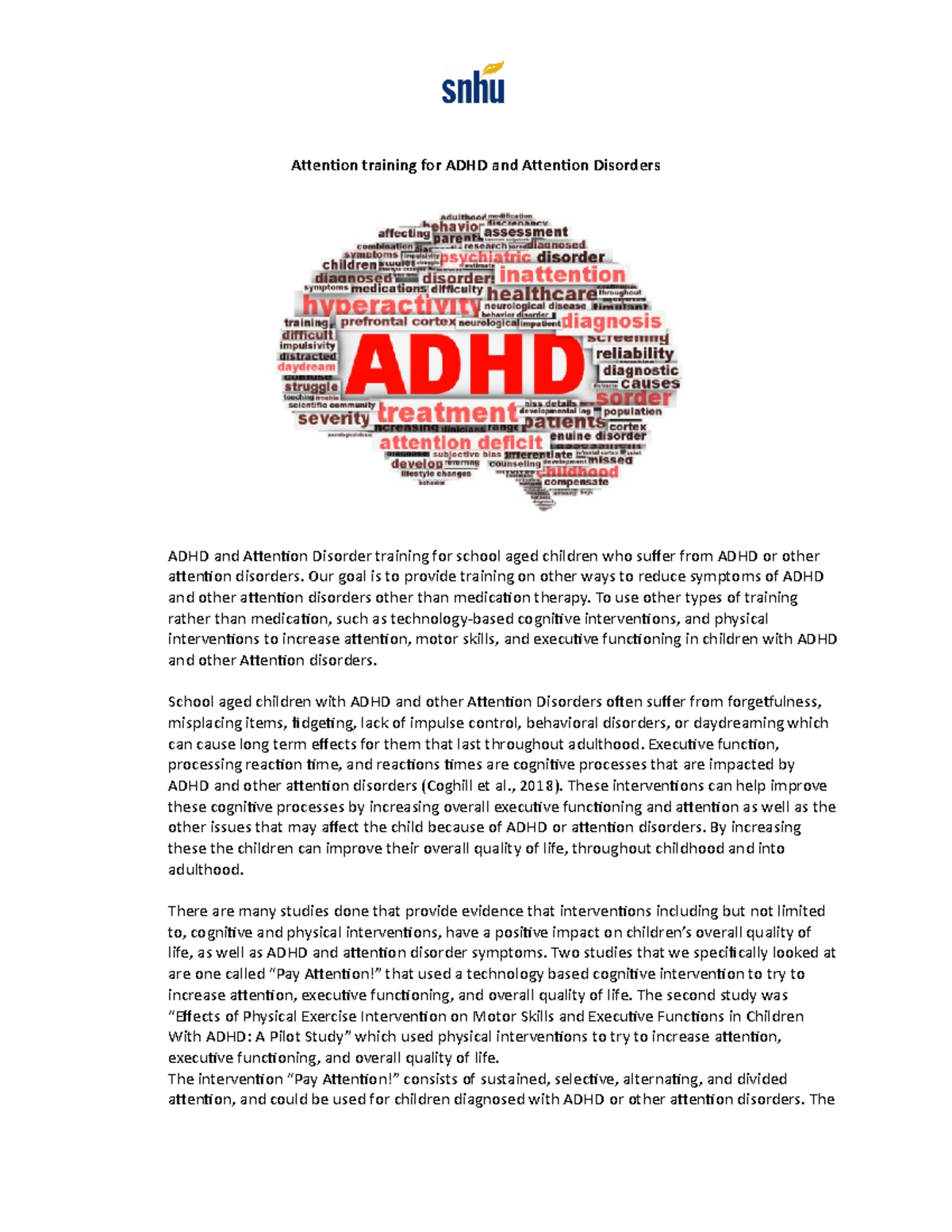 PSY 375 Project One Template (1) - Attention training for ADHD and ...