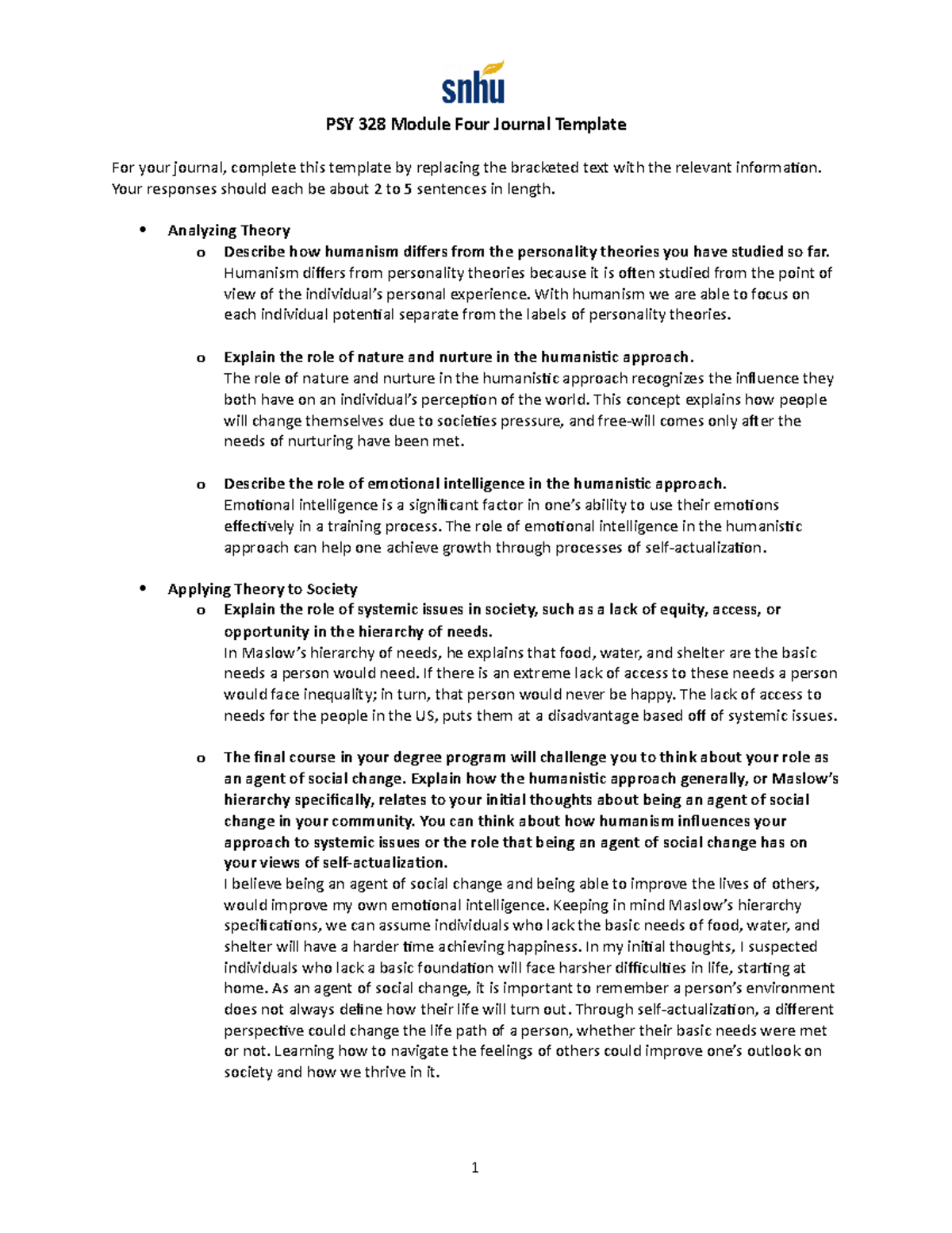 Journal 4 completion - yeah just trying to help - PSY 328 Module Four ...