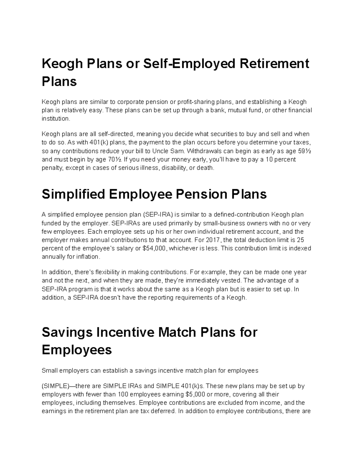 Consumer and family finances week 22 pt - Keogh Plans or Self-Employed ...