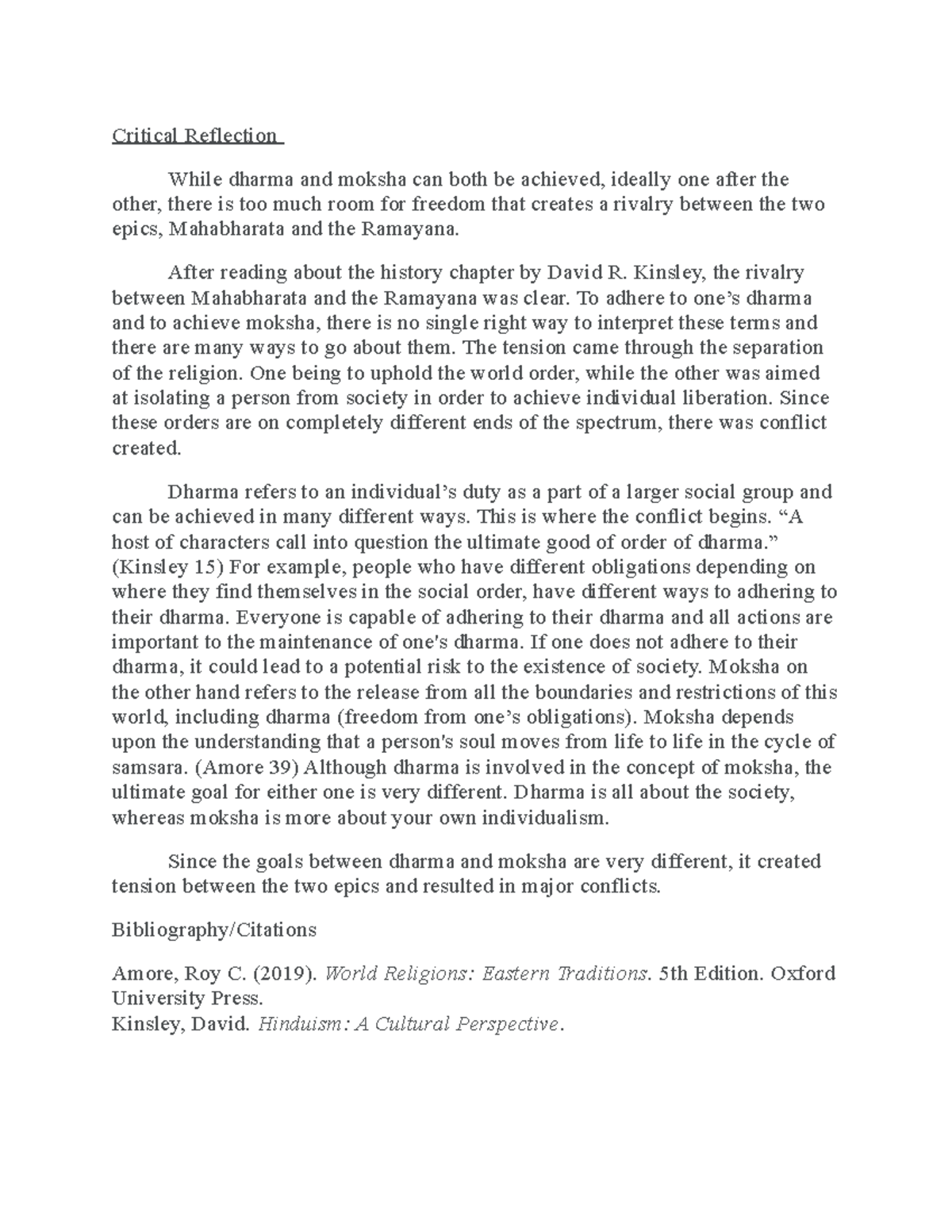 Critical Reflection - Hinduism - Critical Reflection While dharma and ...