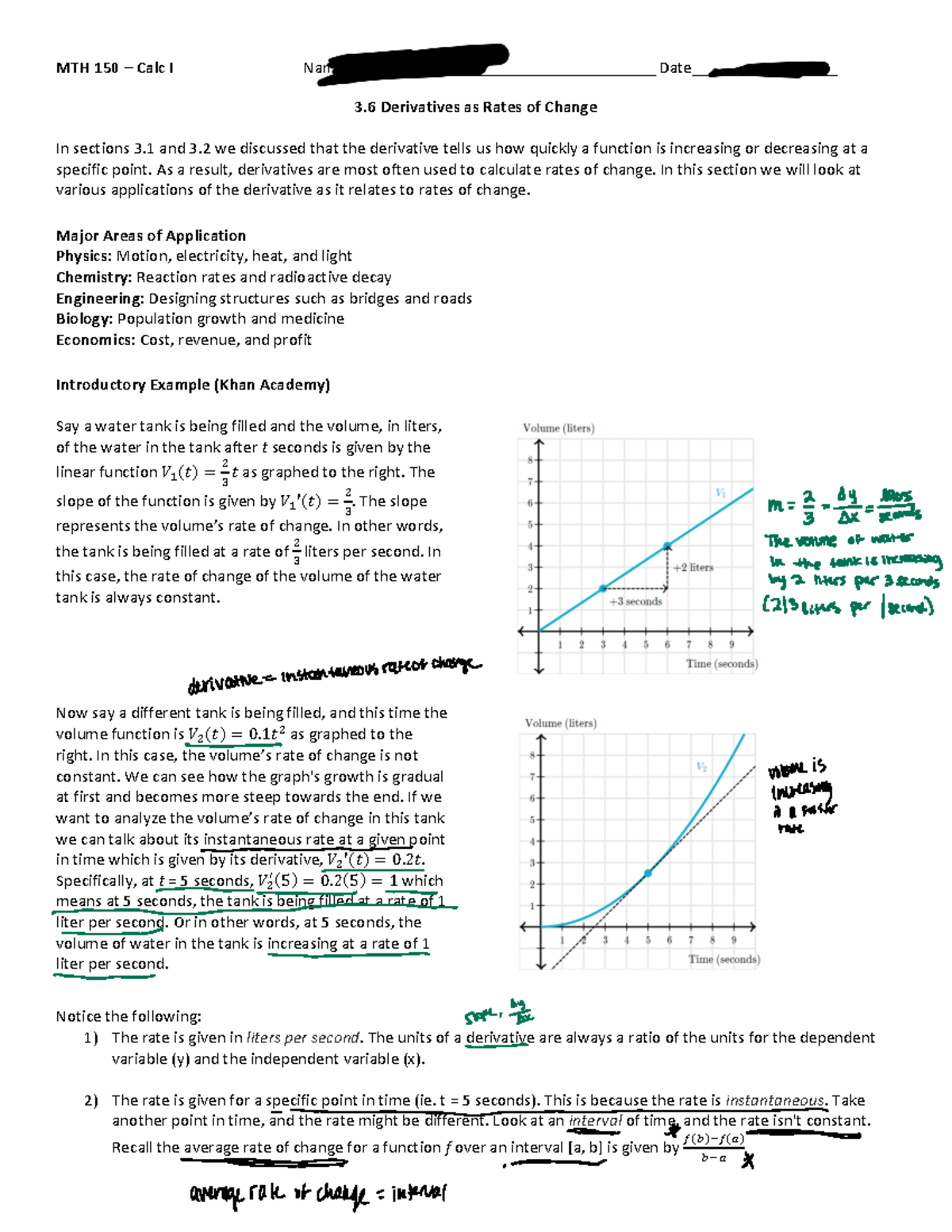 3.6 derivatives as rates of change - MTH 150 – Calc I Name