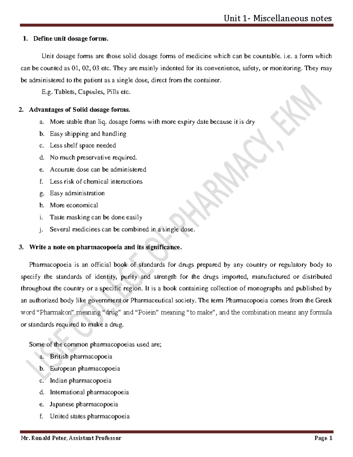 Pharmaceutics 4 - PHARAMACEUTICS 1 LECTURE NOTES FOR B PHARM AND D ...