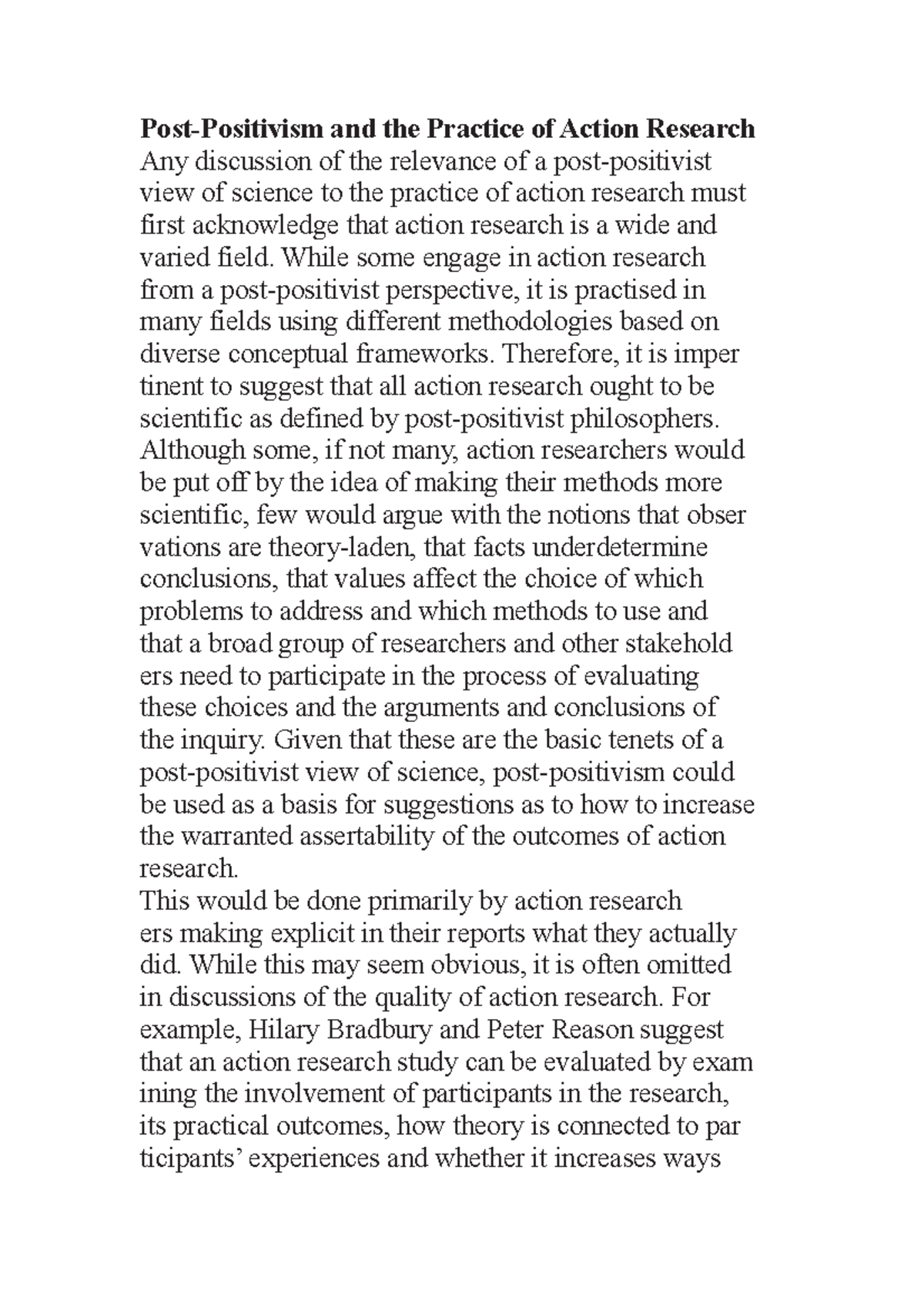 Post-Positivism and the Practice of Action Research - While some engage ...