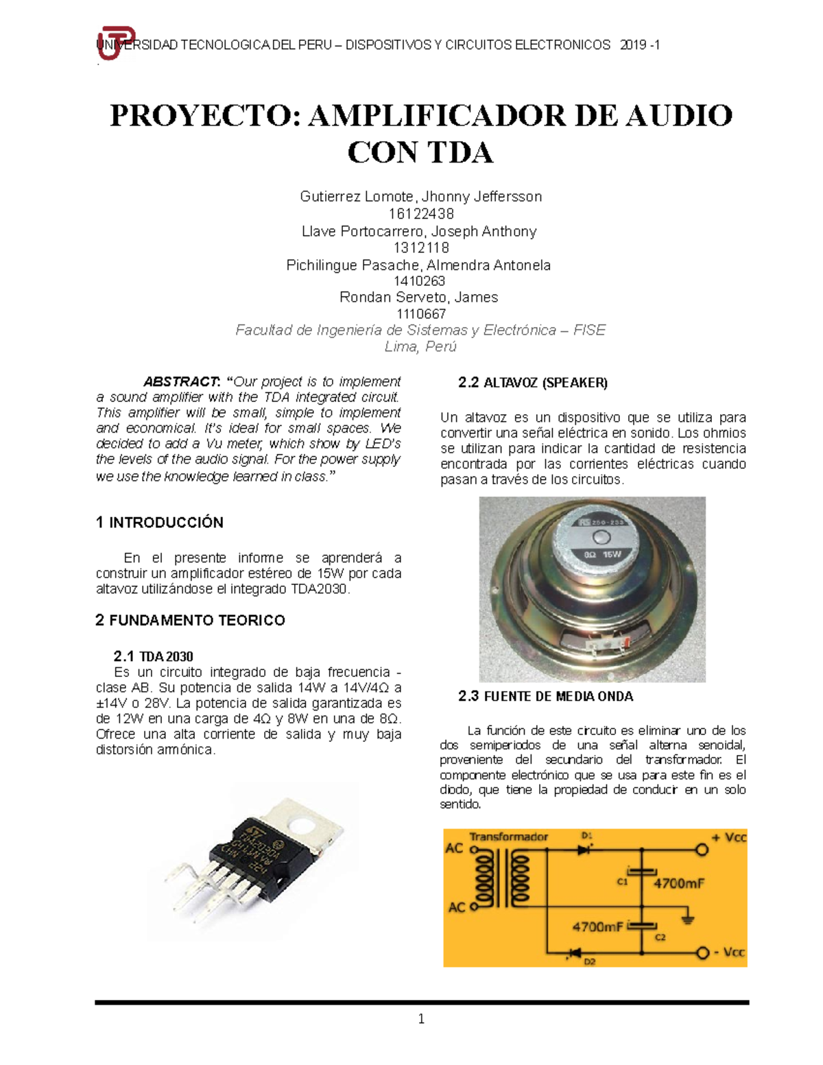 Amplificador - PROYECTO FINAL DE CURSO en formato ieee - . PROYECTO: AMPLIFICADOR DE AUDIO CON ...