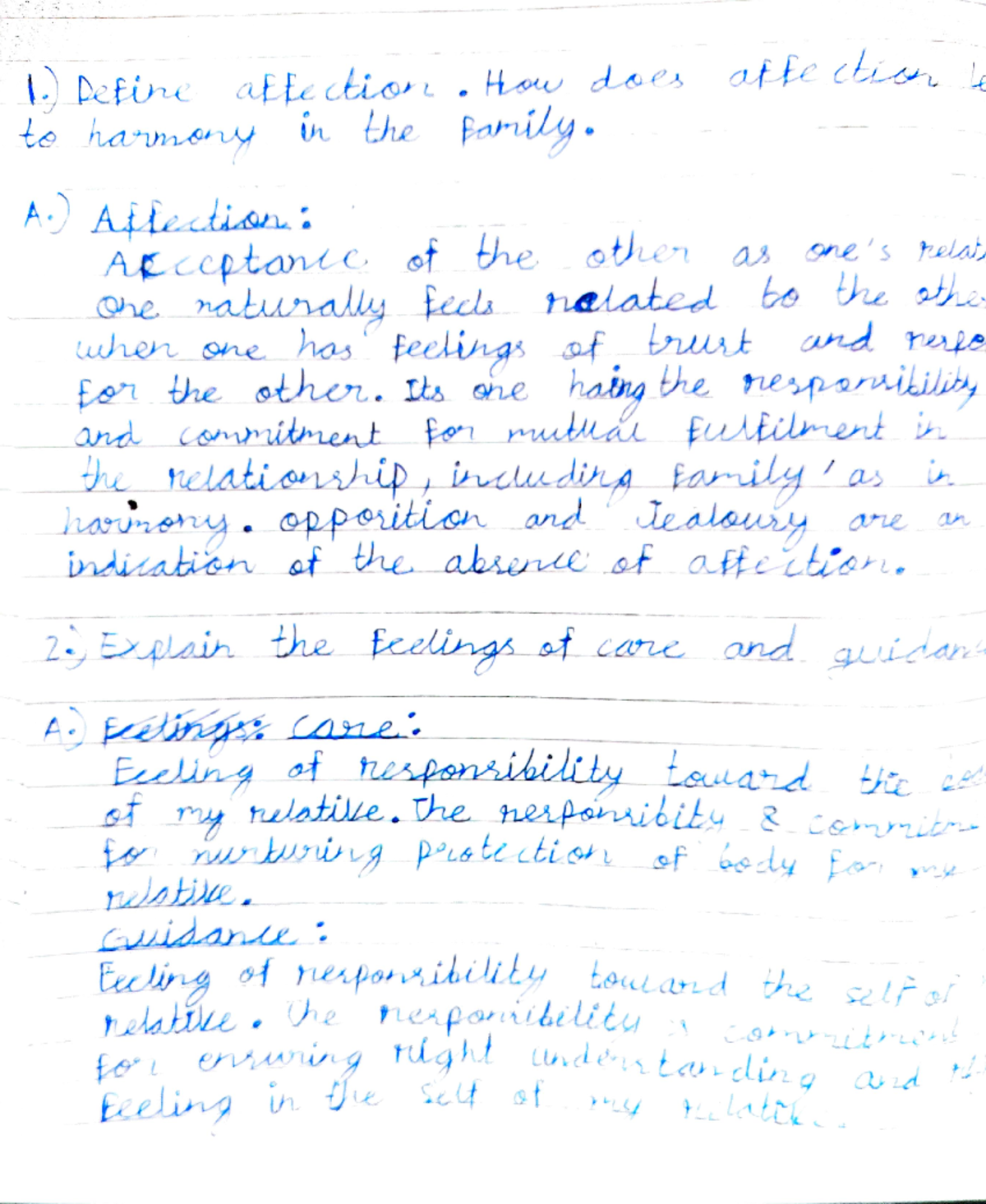Human values 8 - NOTHING - 1.) Define affection. How does after ction Le to harmony in the ...