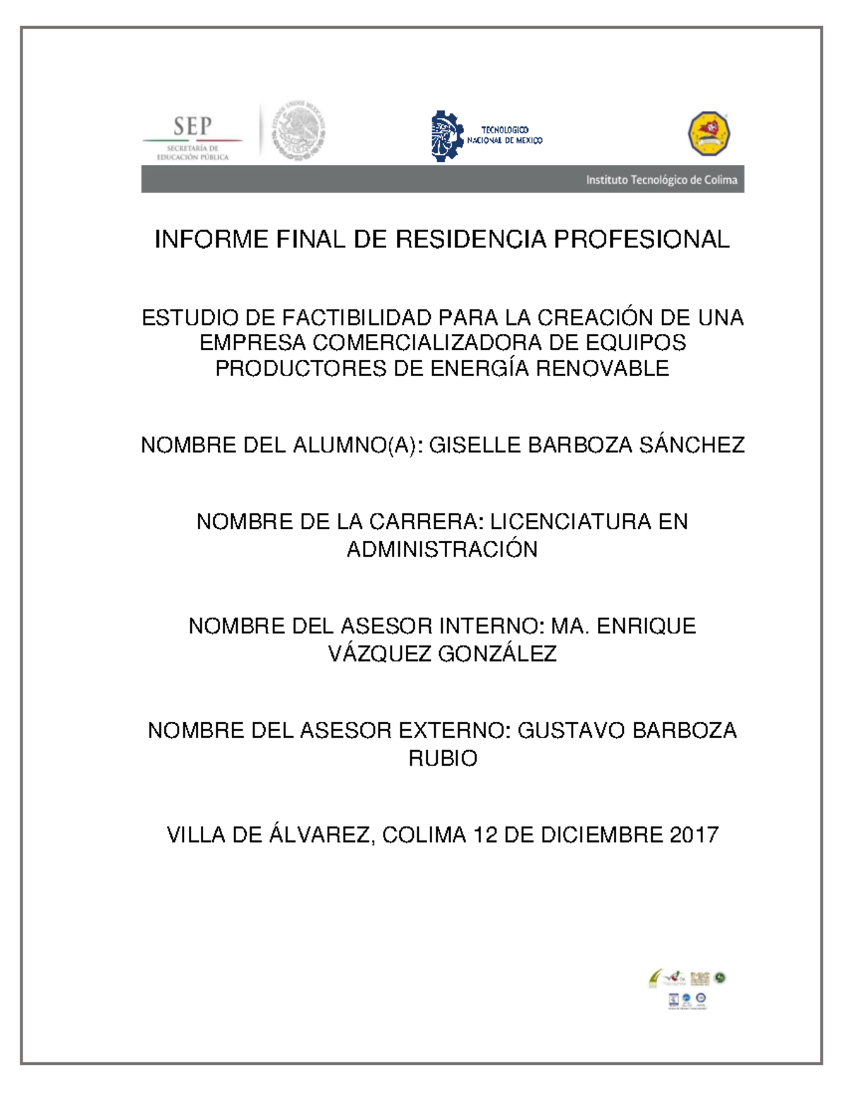 Informe Tecnico DE Residencia Profesional Giselle Barboza - INFORME FINAL DE RESIDENCIA ...
