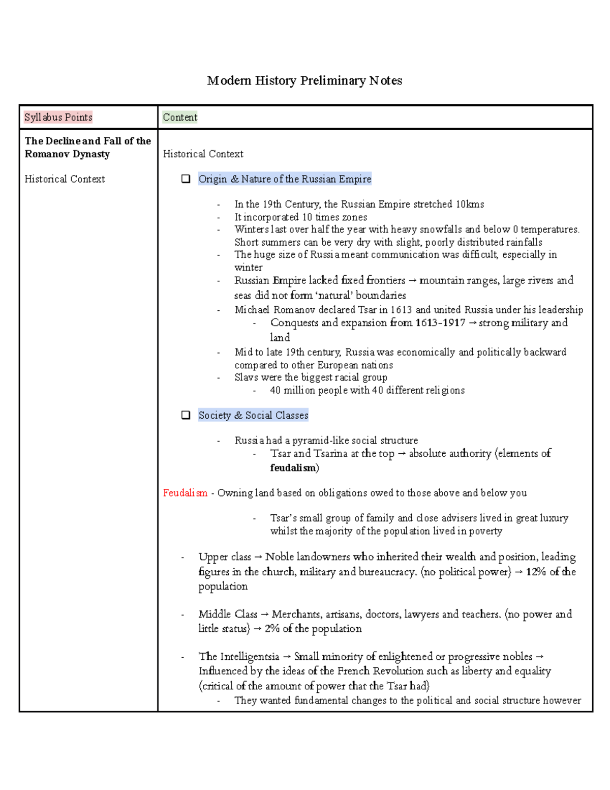 Modern History Yr 11 Notes - Modern History Preliminary Notes Syllabus ...
