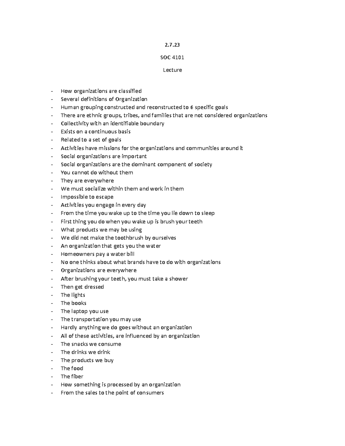 Social Organization Notes - 2. SOC 4101 Lecture How organizations are ...