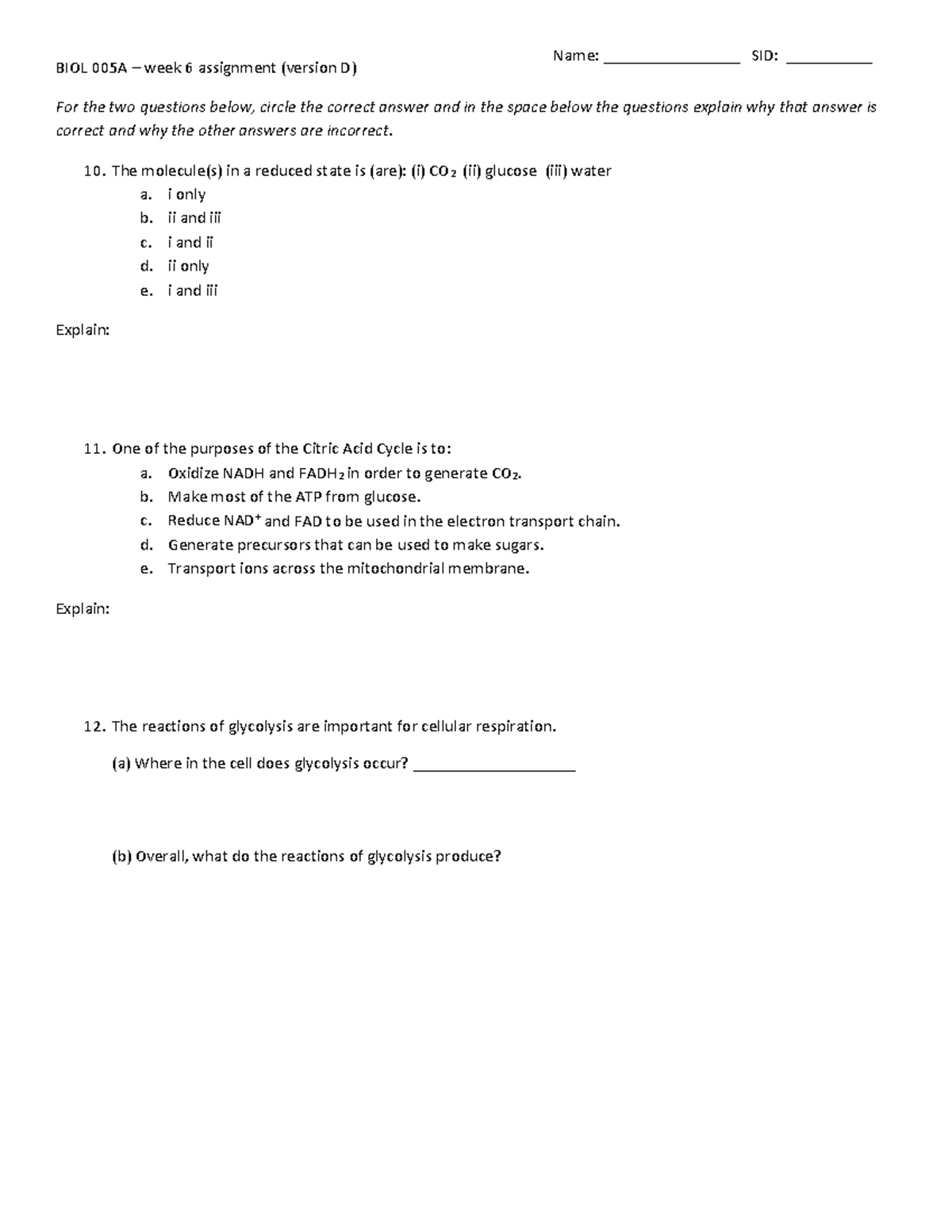 Bio 5A Week 6 Assignment - Version D - BIOL 005A – week 6 assignment ...