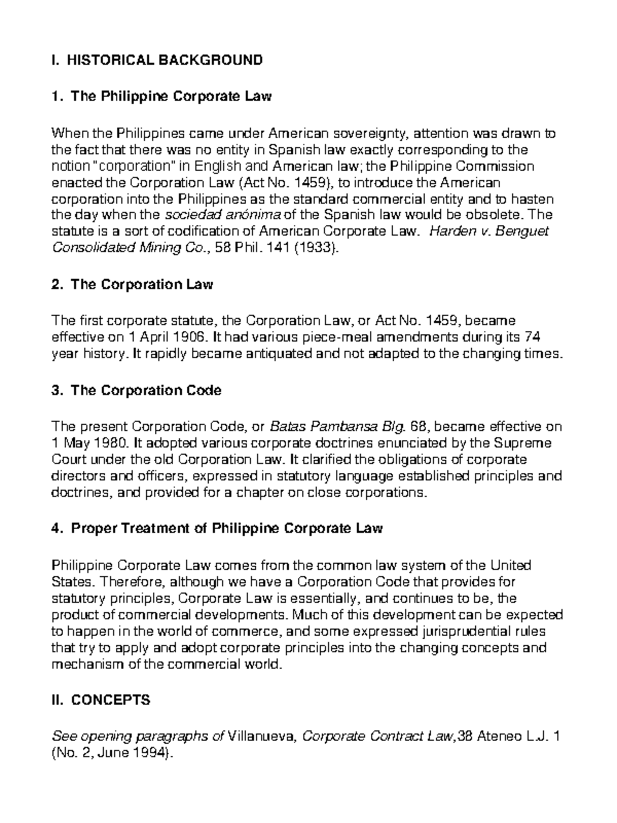 Villanueva-book-corporation Code 2020 .pdf summarized - I. HISTORICAL ...