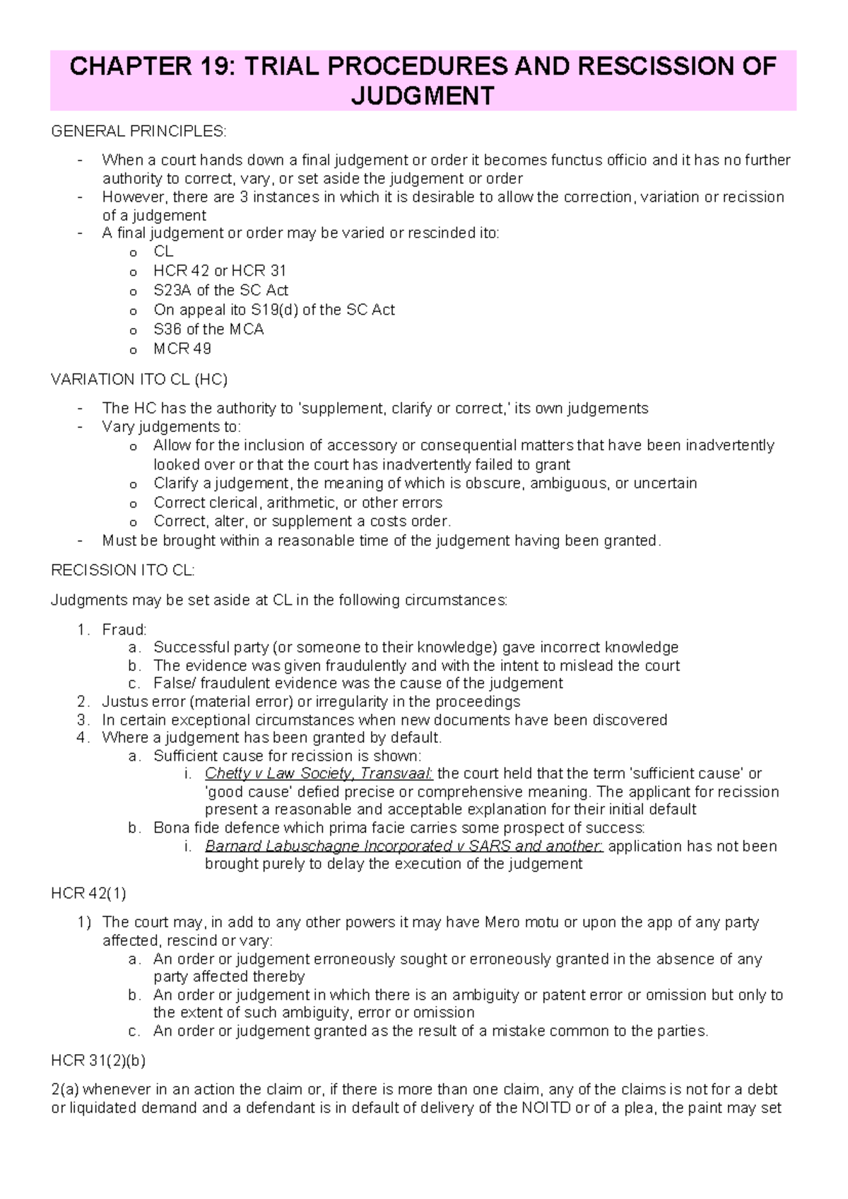 CIV PROC CH 19 Recission AND Variation - CHAPTER 19: TRIAL PROCEDURES AND RESCISSION OF JUDGMENT ...
